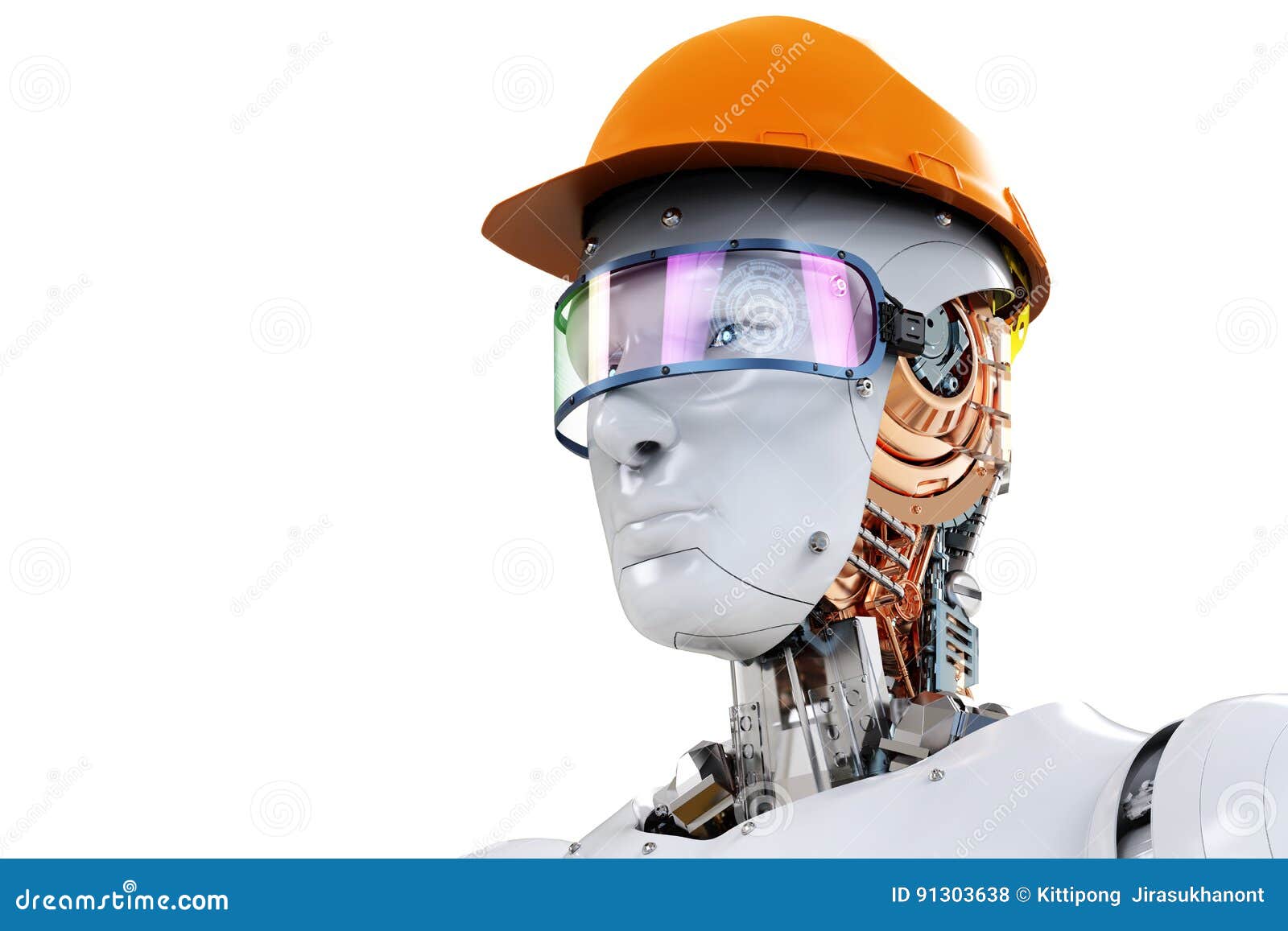 Engineer Robot Wearing Safety Helmet Stock Illustration - Illustration ...