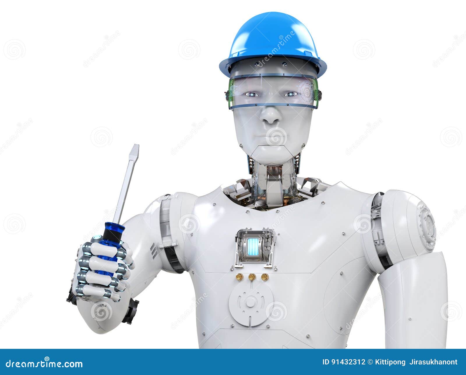 Engineer Robot Wearing Safety Helmet Stock Photo - Image of humanoid ...