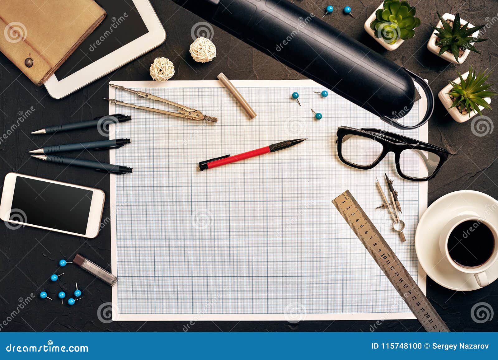 Engineer`s Desk in Office with Various Gadgets and Documents Stock ...