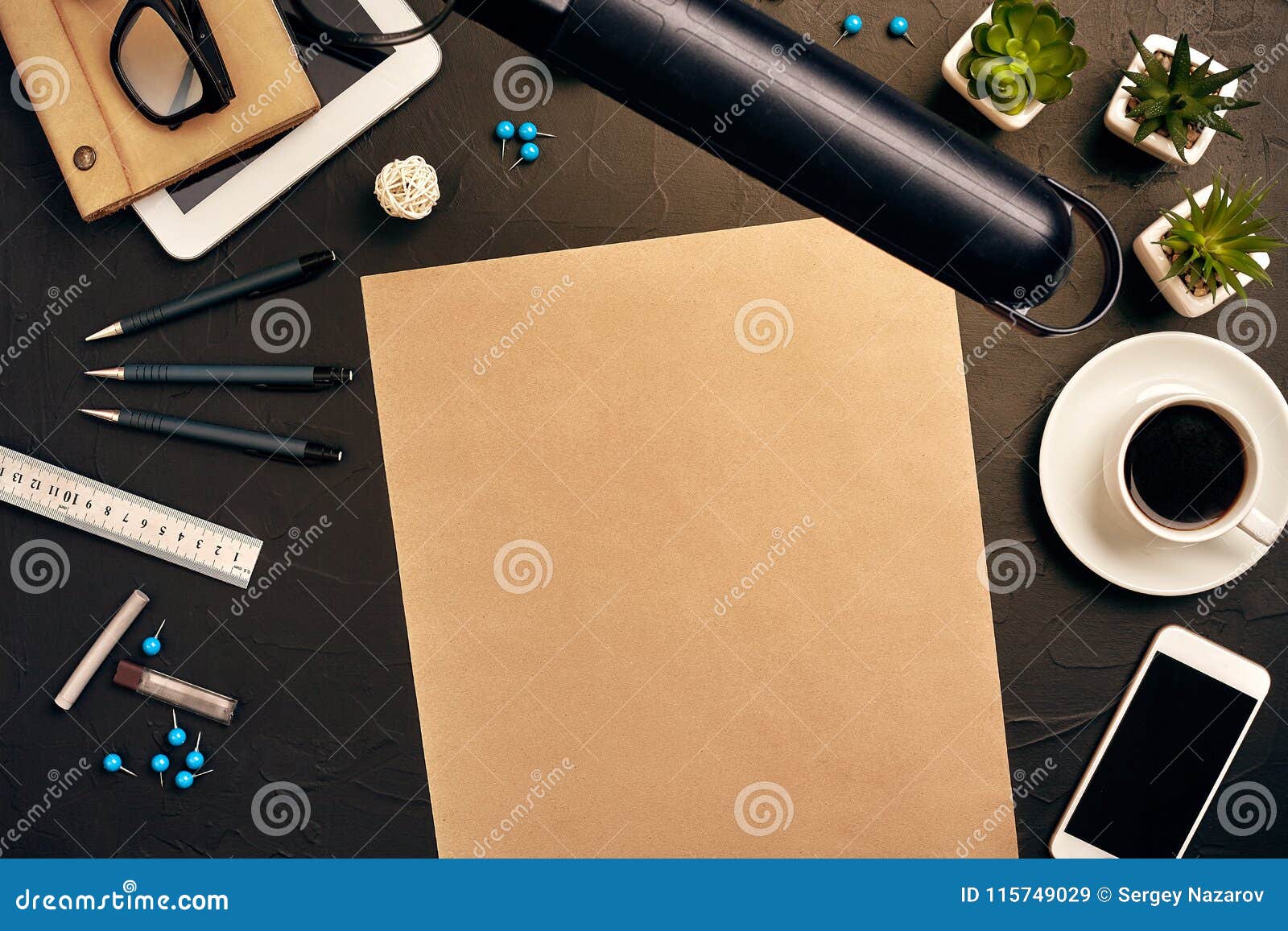 Engineer`s Desk in Office with Various Gadgets and Documents Stock ...