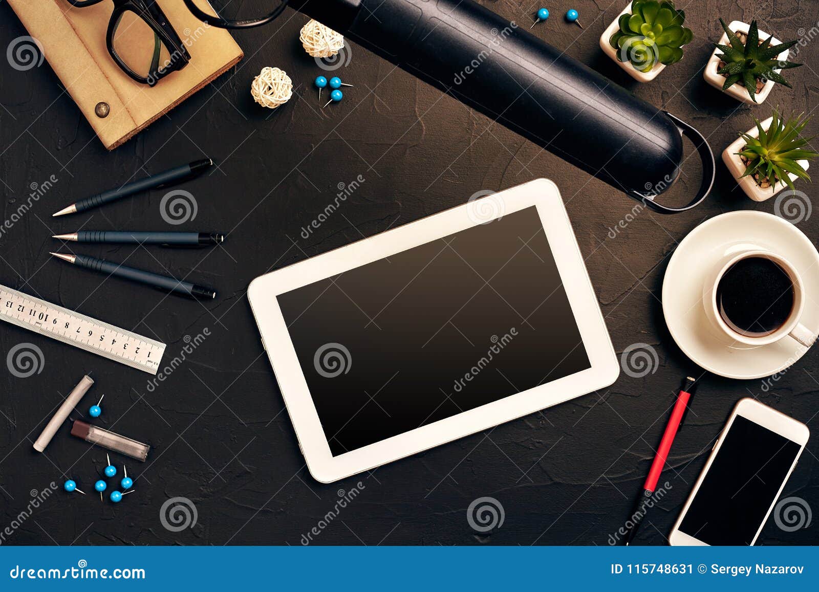 Engineer`s Desk in Office with Various Gadgets and Documents Stock ...
