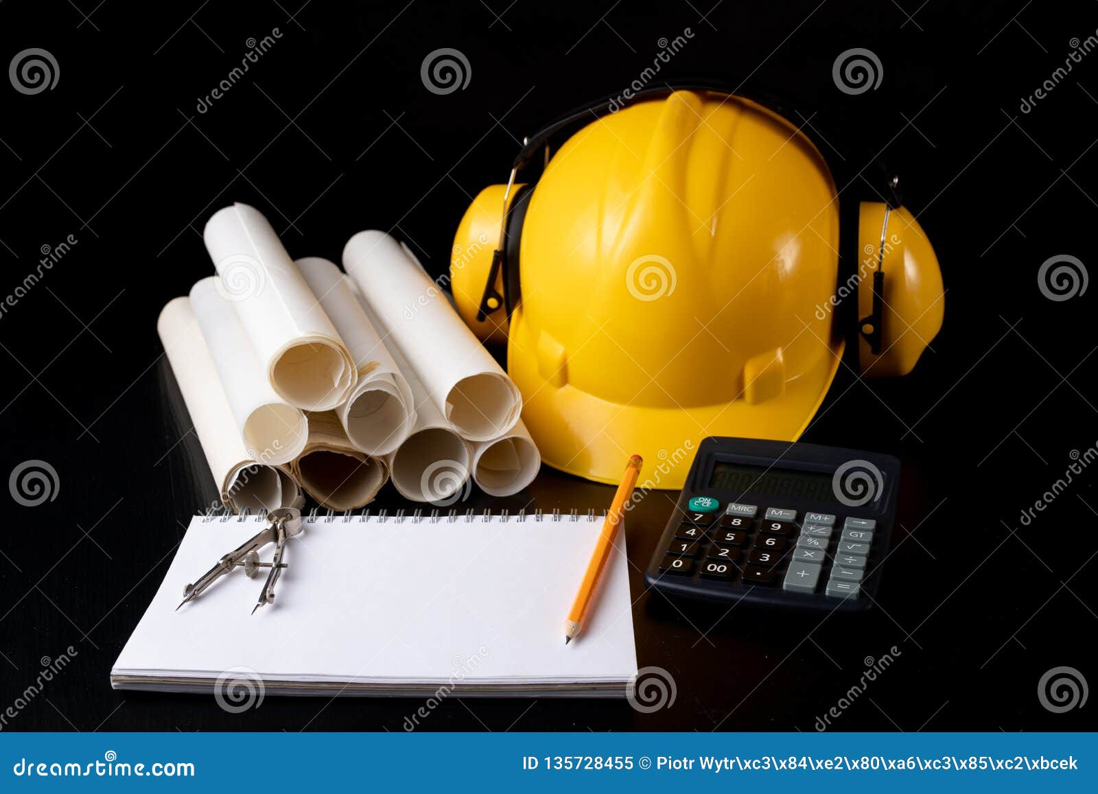 Engineer S Desk Prepared for Work. Accessories Prepared for a Builder ...