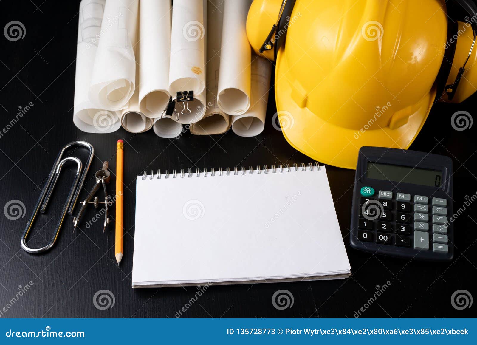 Engineer S Desk Prepared for Work. Accessories Prepared for a Builder ...
