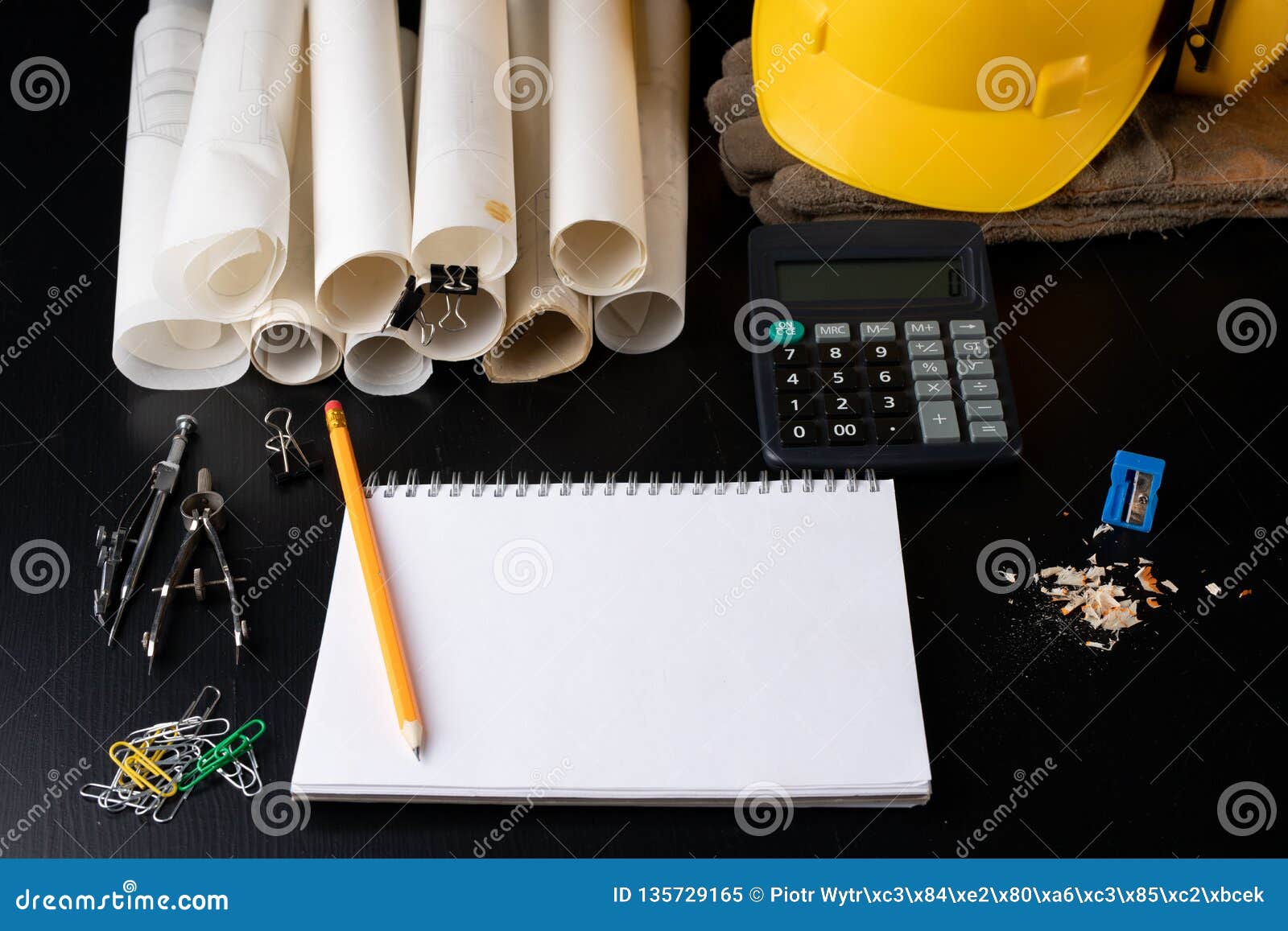 Engineer S Desk Prepared for Work. Accessories Prepared for a Builder ...