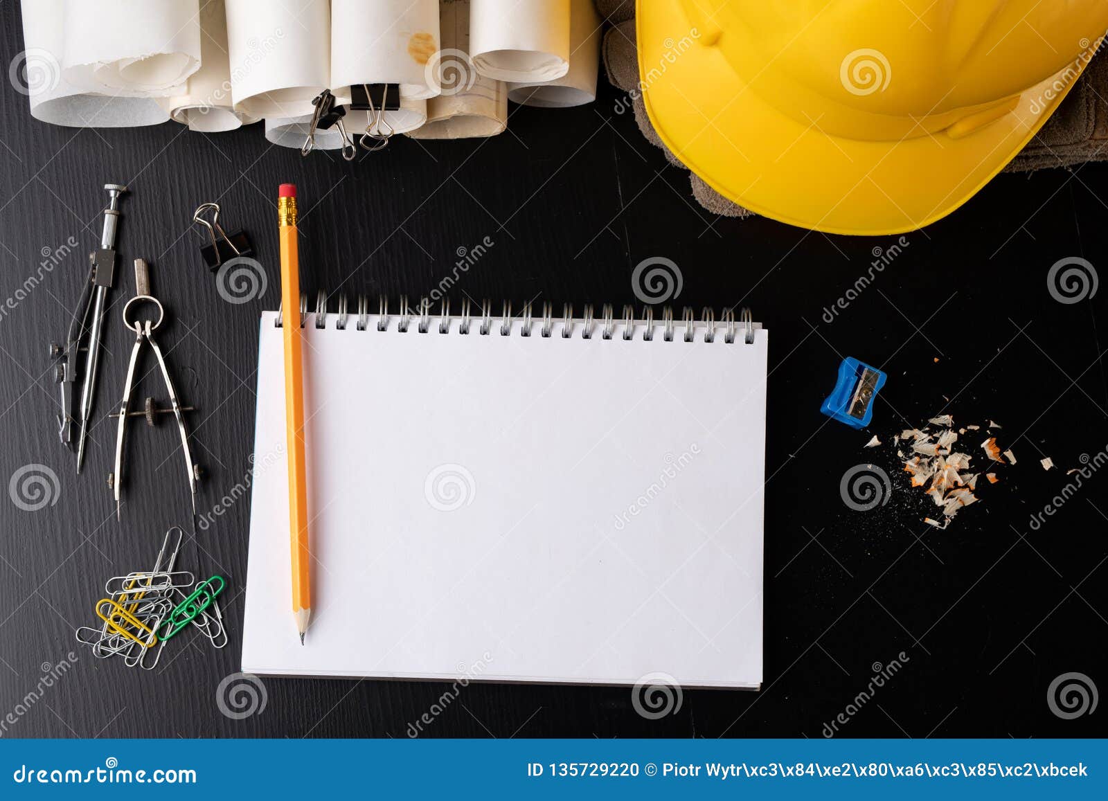 Engineer S Desk Prepared for Work. Accessories Prepared for a Builder ...
