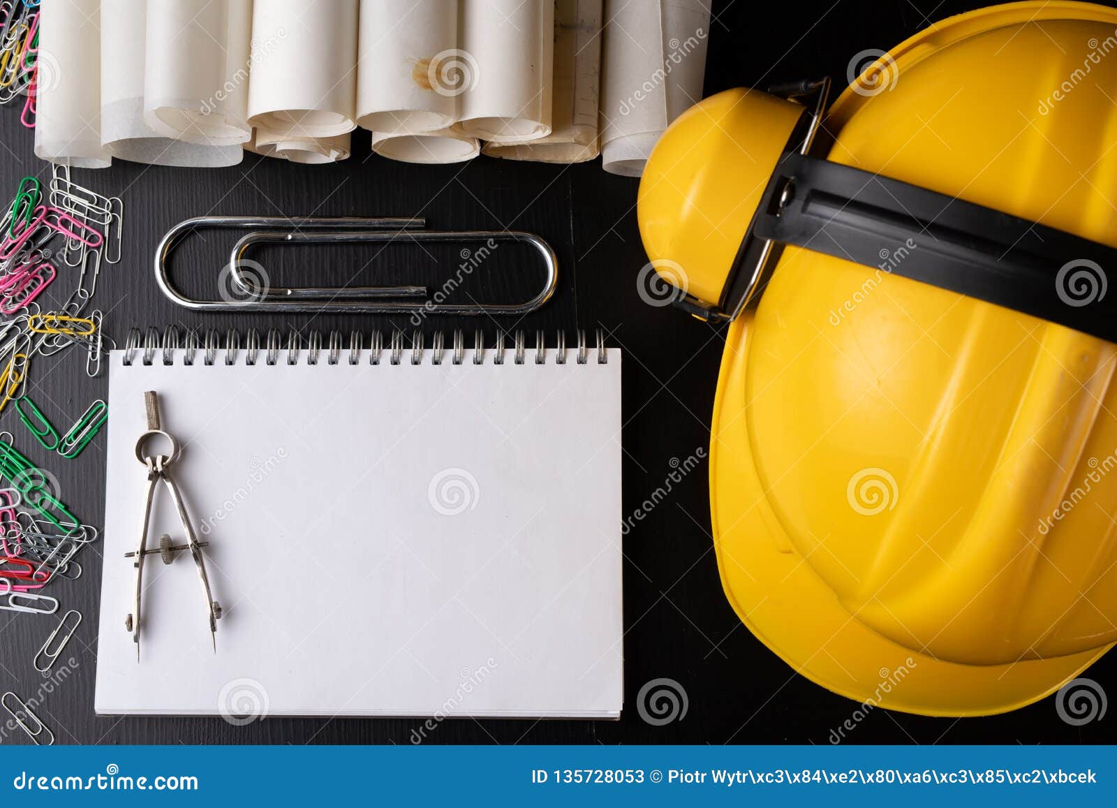 Engineer S Desk Prepared for Work. Accessories Prepared for a Builder ...