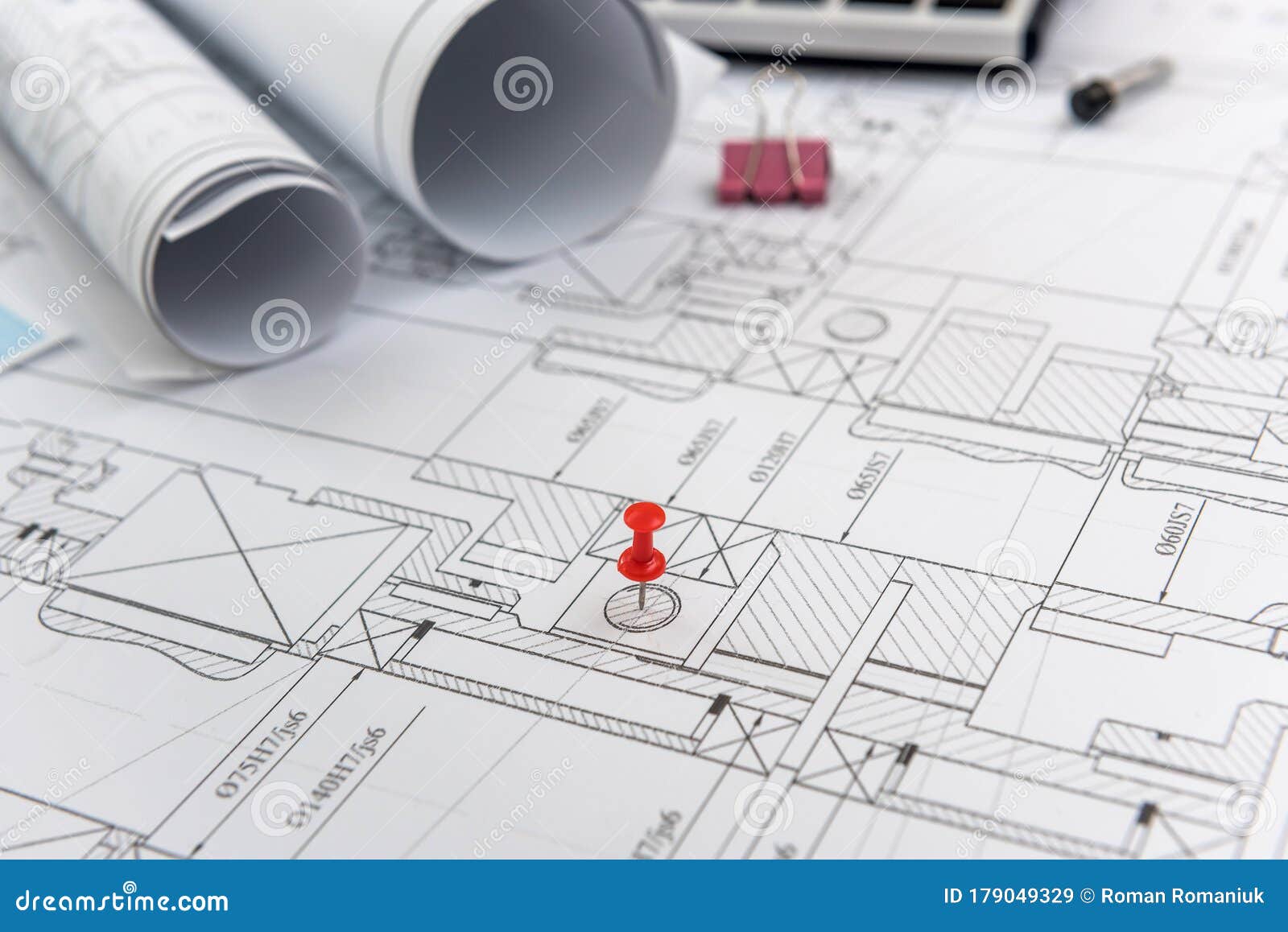 Engineer`s Drawing with Different Tools Top View. Technical Concept ...