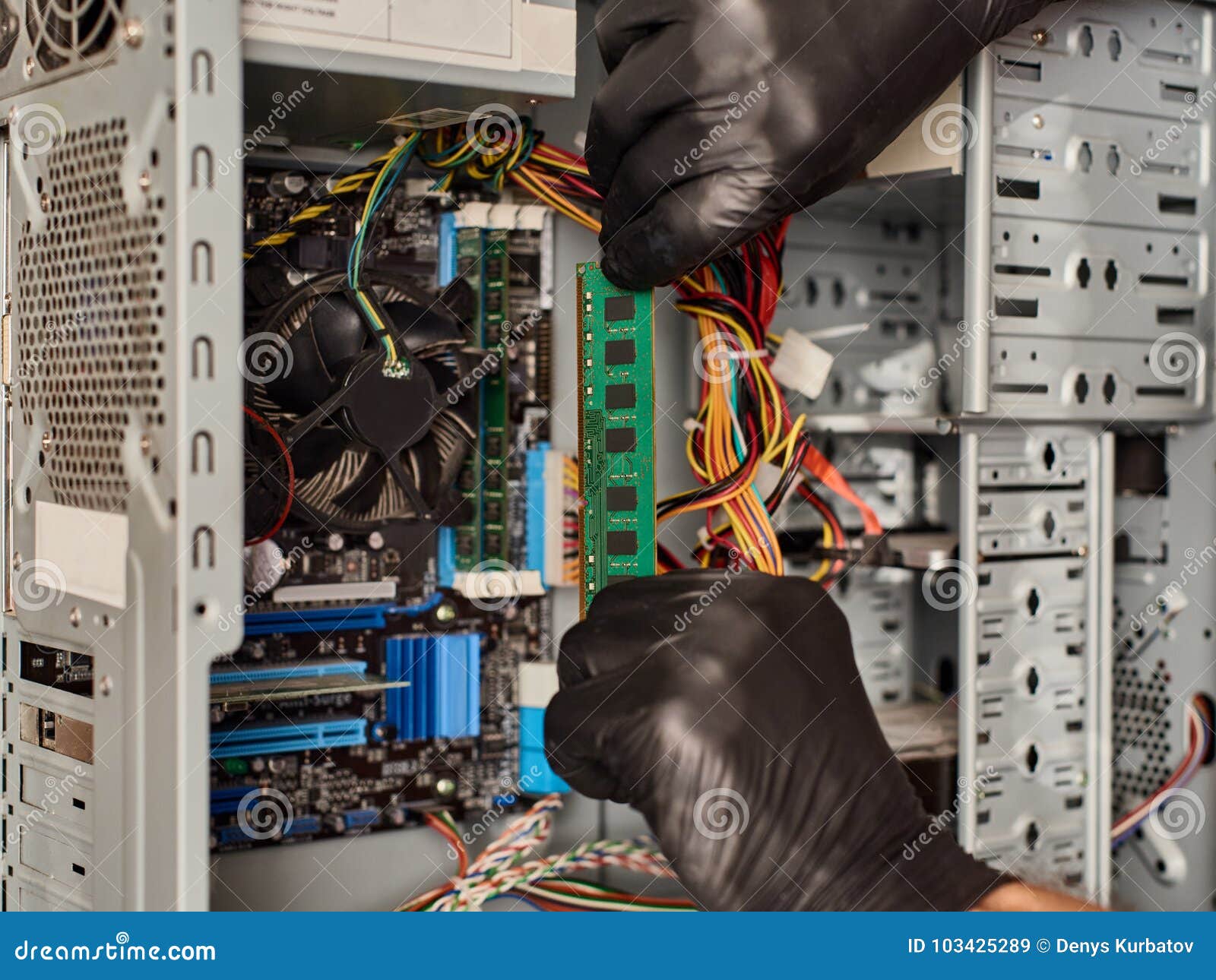 Hands in gloves with RAM stock image. Image of expert - 103425289