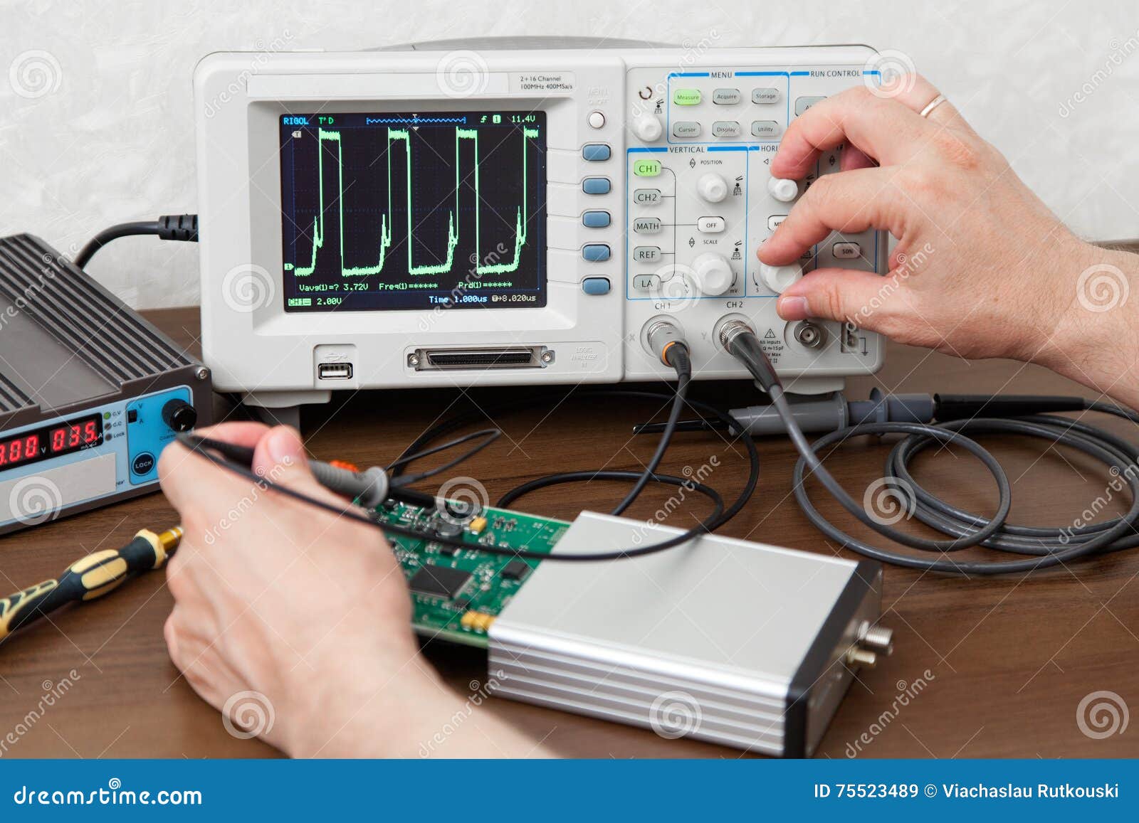Engineer S Hands Holding Probes Stock Image - Image of board ...