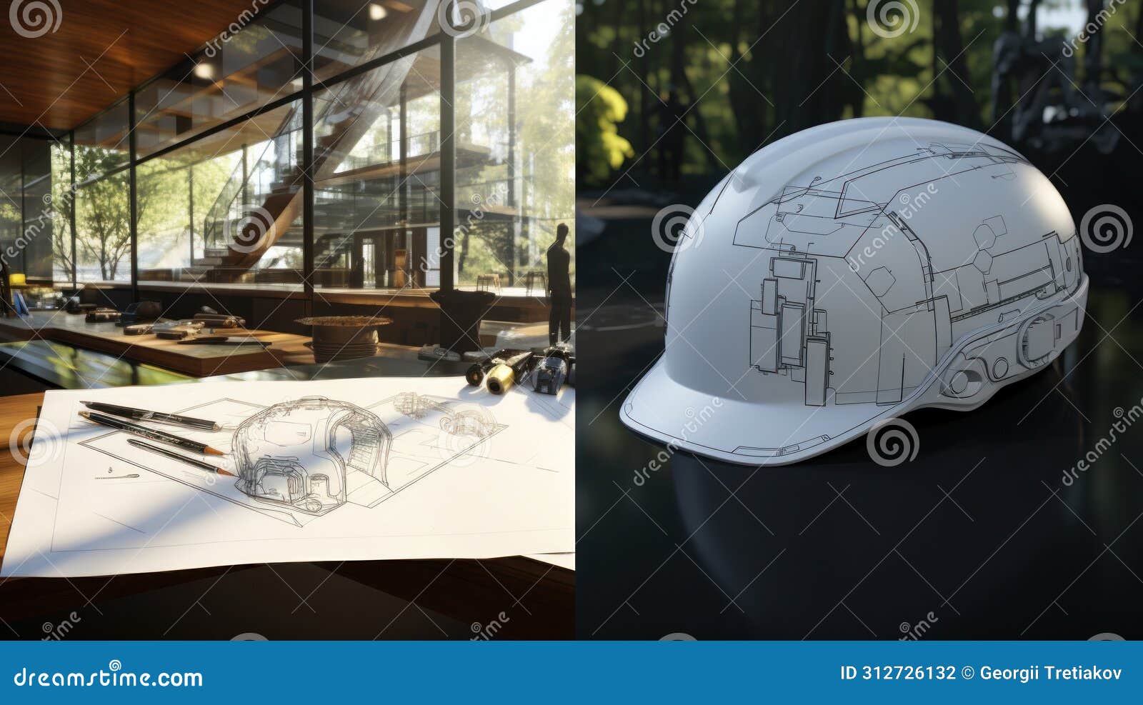 Engineer S Helmet with Blueprint Design Sunlight Stock Illustration ...