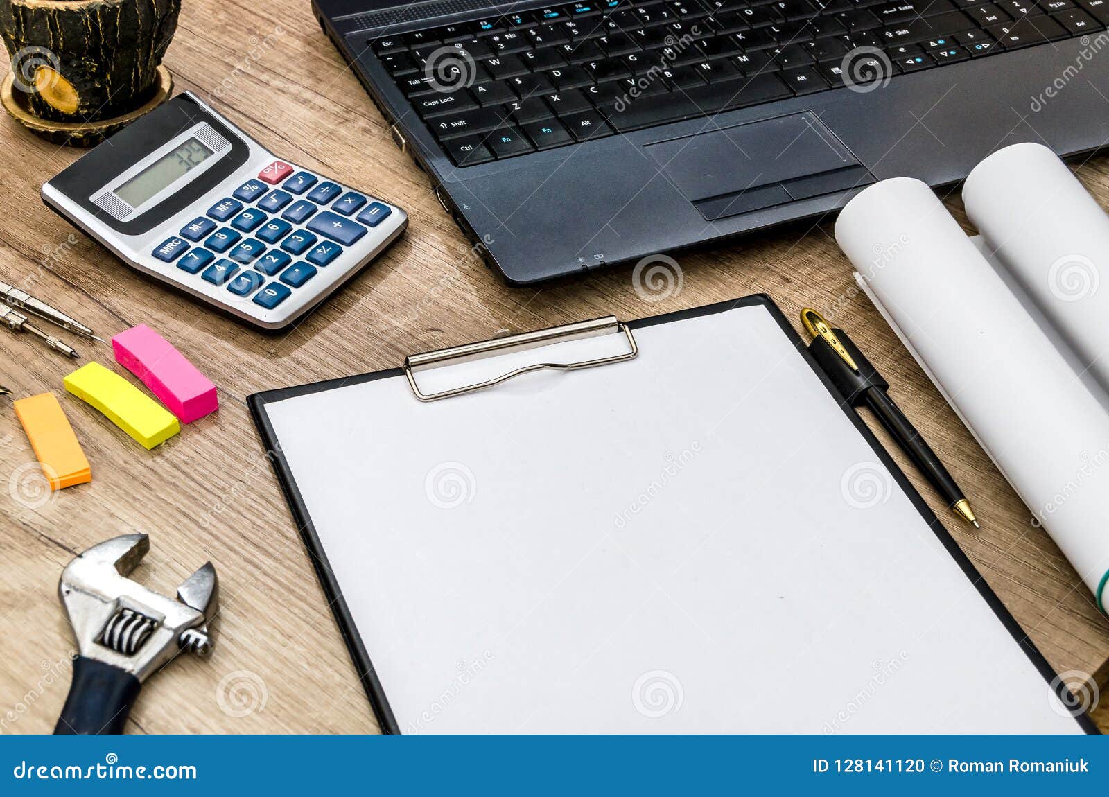 Engineer`s Workplace with Different Tools Stock Photo - Image of desk ...