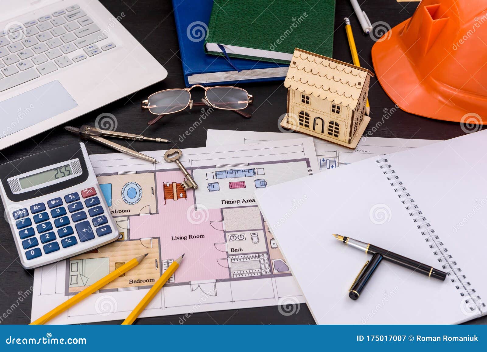 Engineer`s Workplace with Laptop and House Plan Stock Image - Image of ...