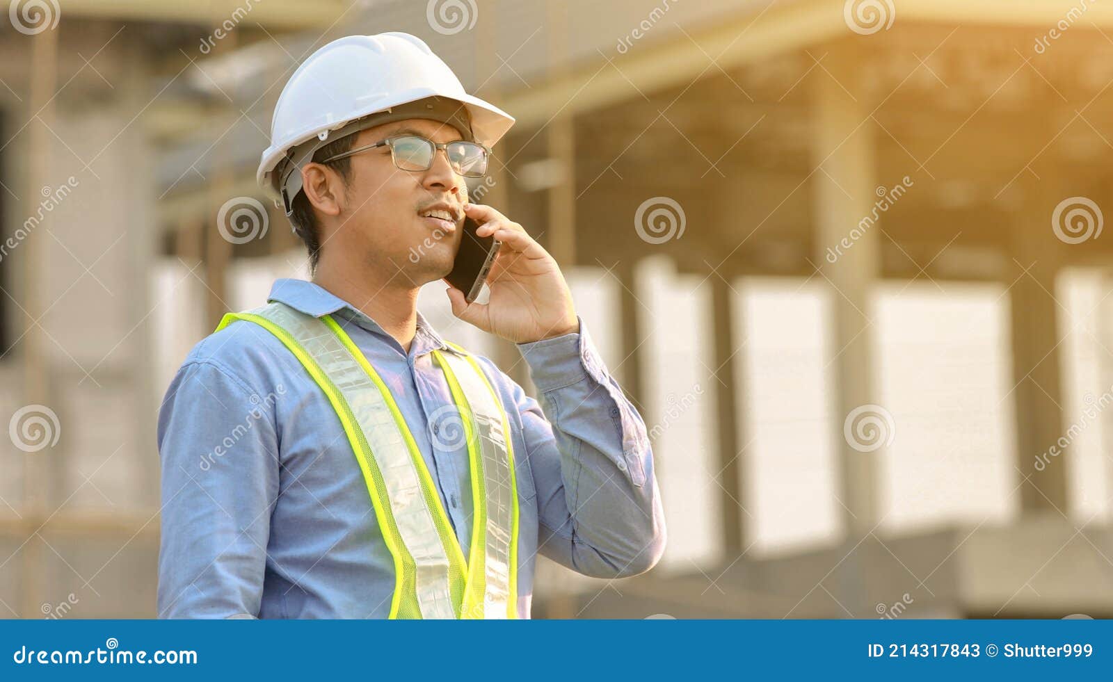 Engineer Talk on Mobile Phone at Construction Site Stock Image - Image ...