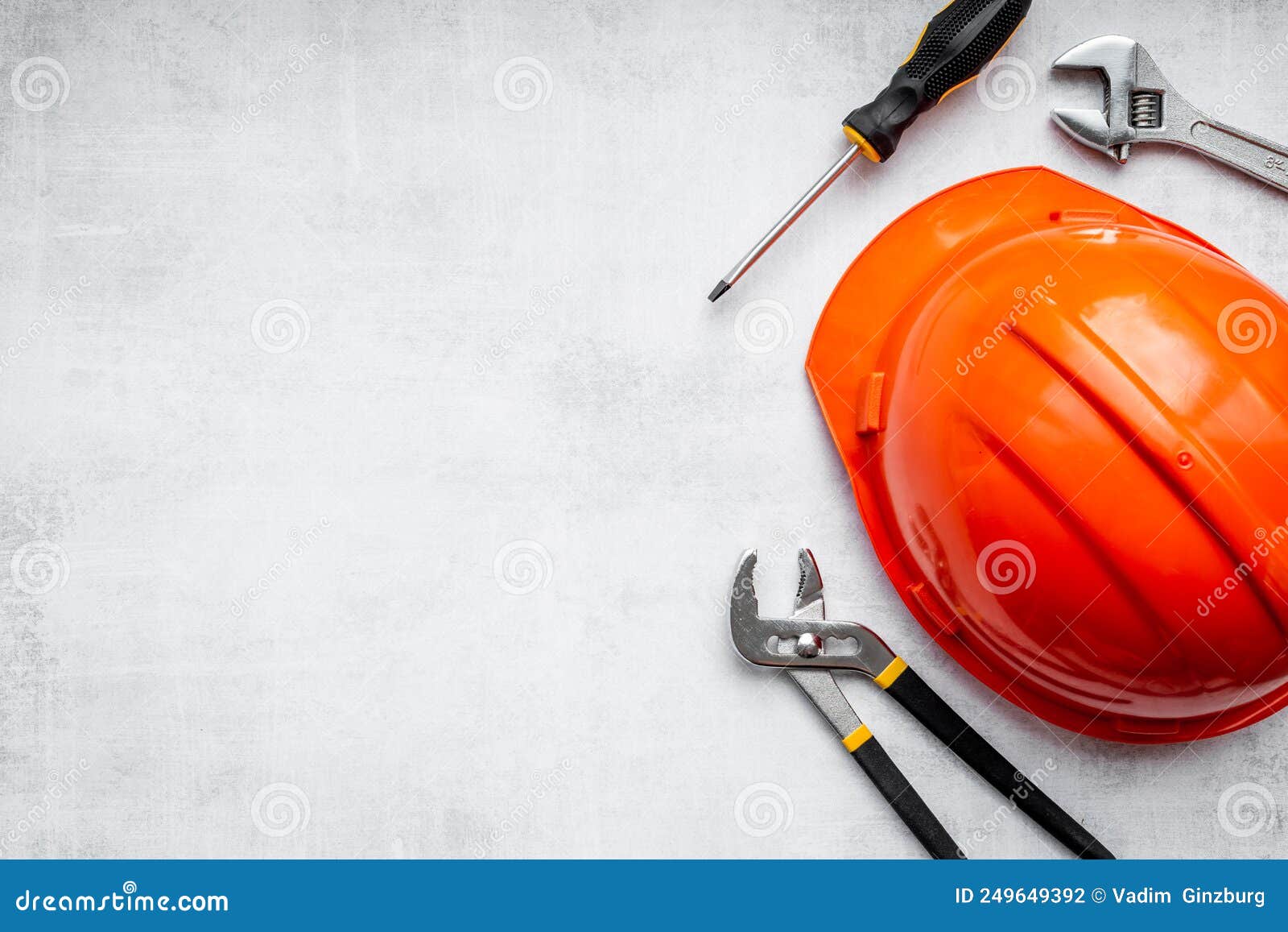 Engineer Safety Helmet with Construction Tools, Top View Stock Photo ...