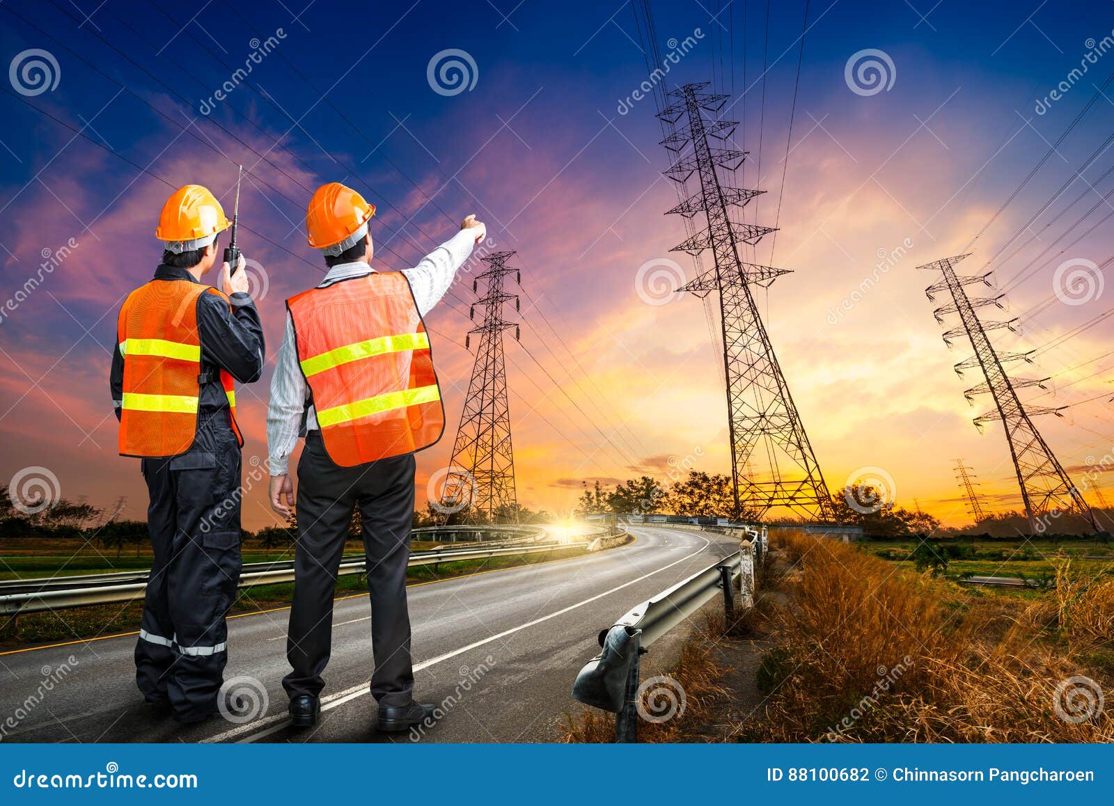 Engineer Safety Survey of Electricity Pylon Stock Photo - Image of ...