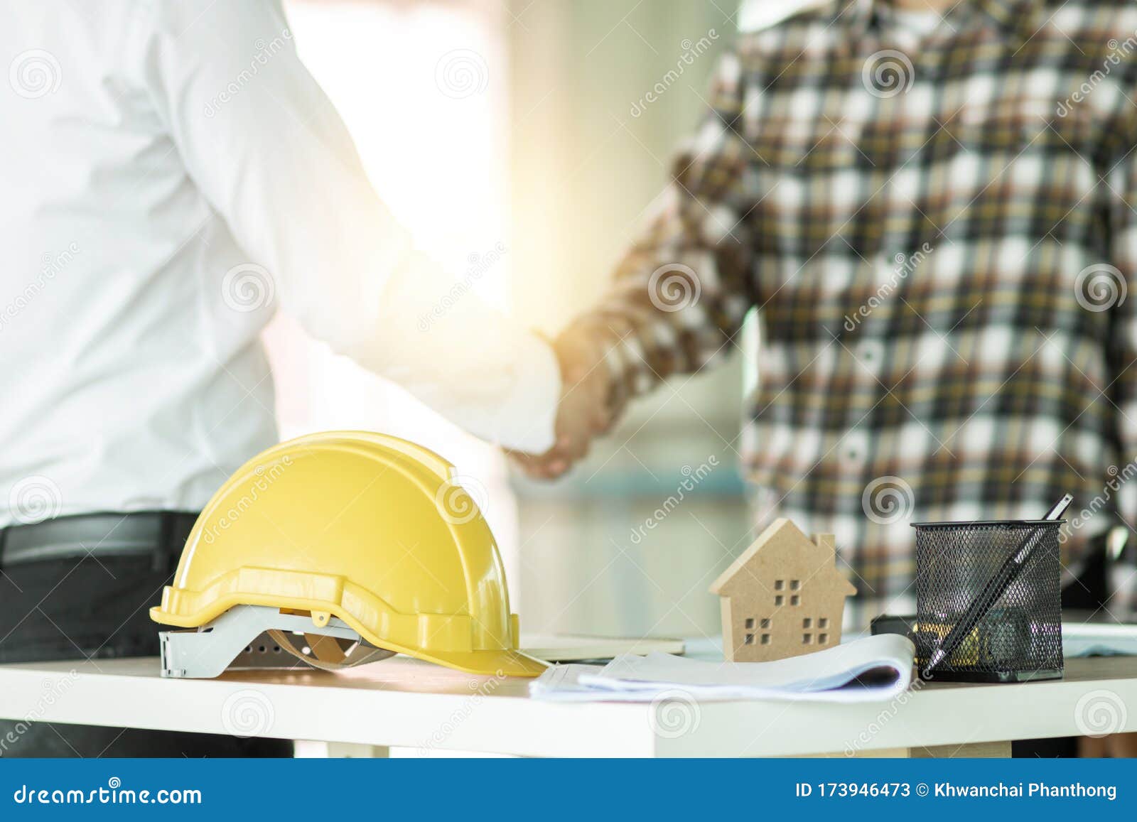 Engineer Shake Hand with Building Contractor Stock Image - Image of ...
