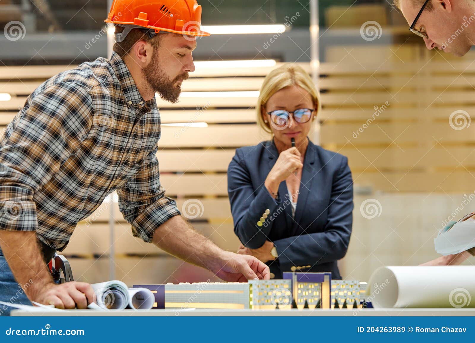 Engineer Show Plan for House Building To Female Director of Company ...