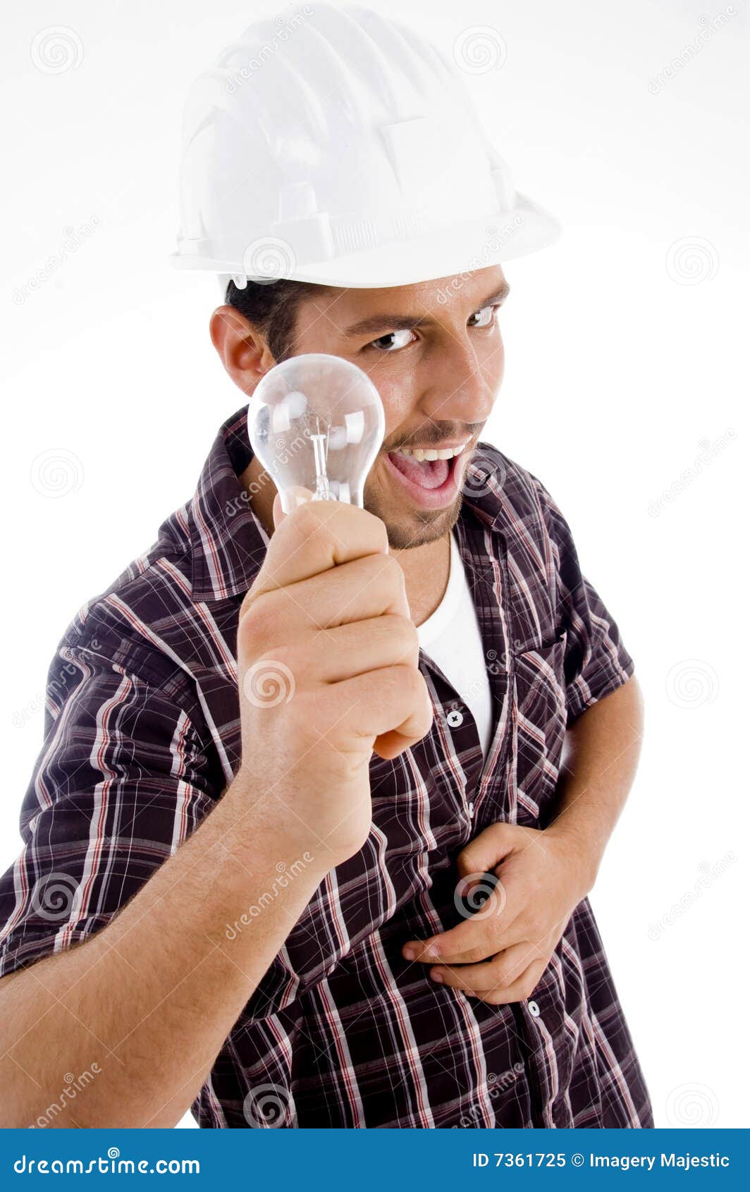 Engineer Showing Electric Bulb Stock Image - Image of engineer, builder ...