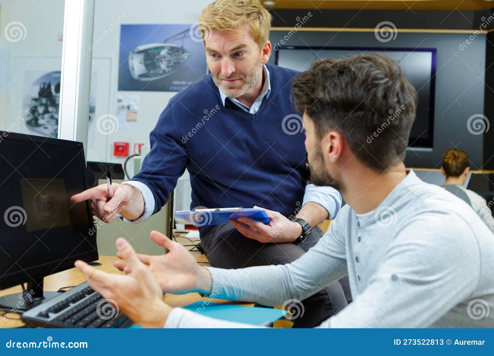 Engineer Showing Trainee Plans with Cmm Arm Stock Image - Image of ...