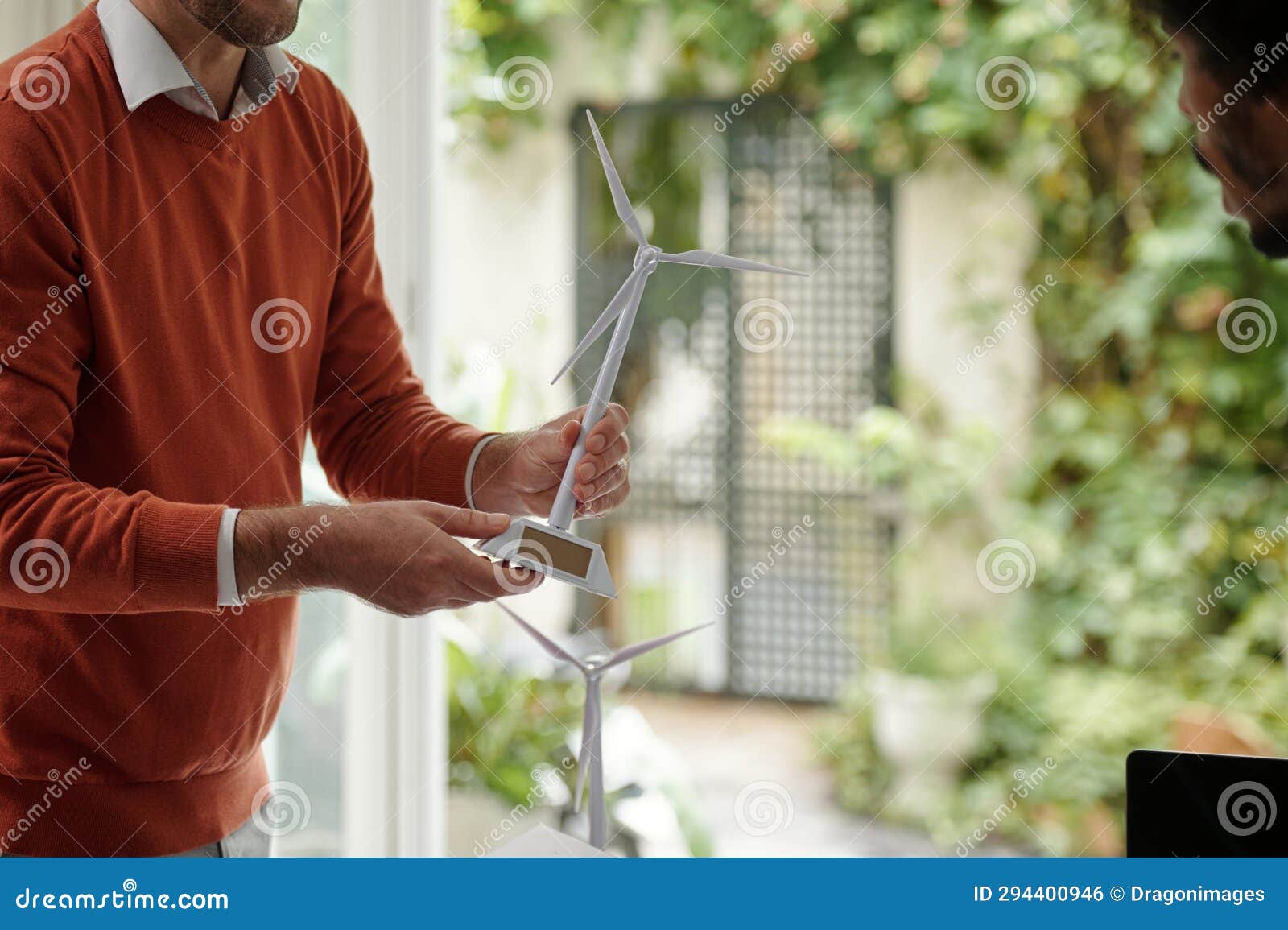 Engineer Showing Wind Turbine Model Stock Photo - Image of construction ...