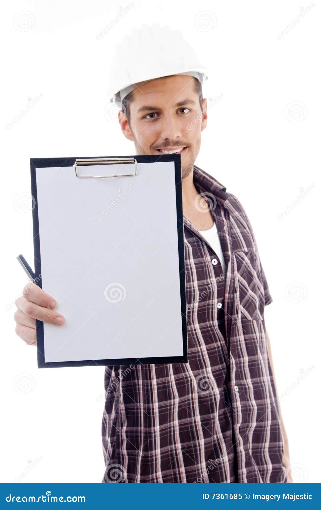 Engineer Showing Writing Pad Stock Image - Image of handsome, american ...
