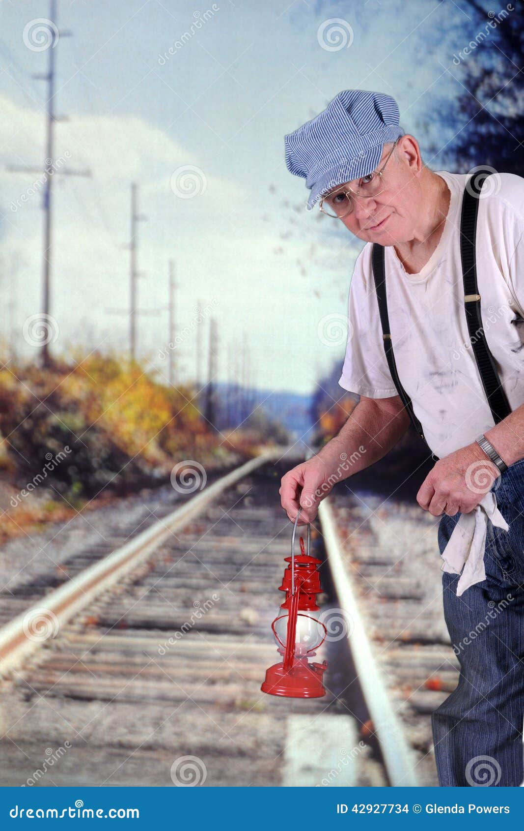 Engineer Signalling Train Coming Stock Photo - Image of striped, lines ...