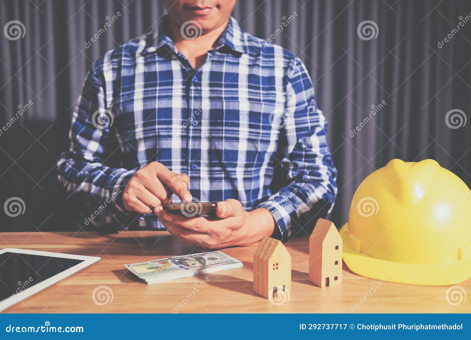 Engineer Sitting and Counting Dollar Bills. Stock Image - Image of ...