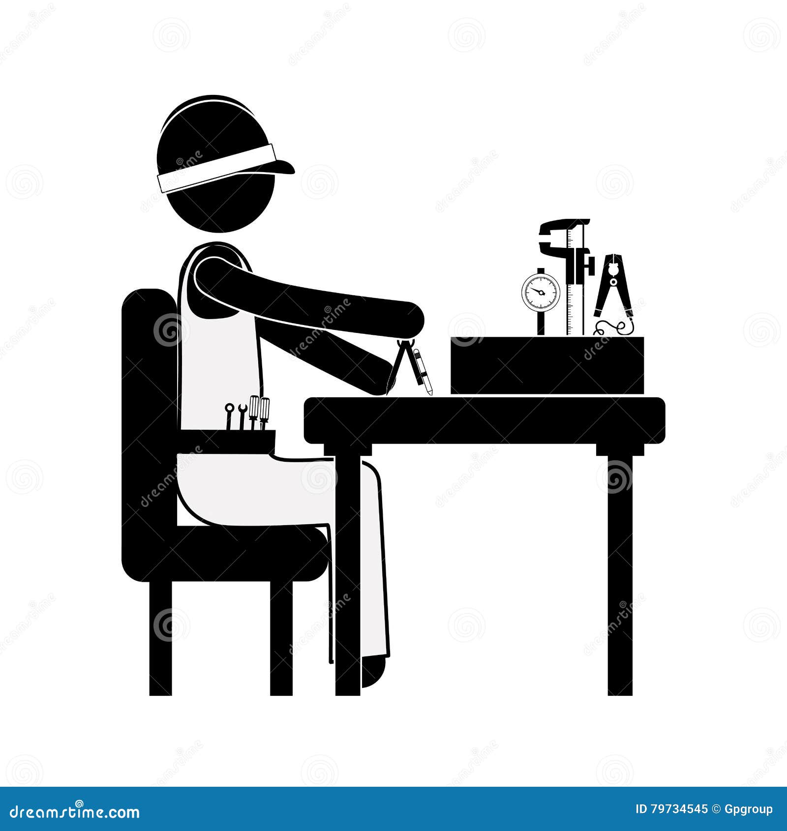 Engineer Sitting with Measuring Elements Stock Vector - Illustration of ...