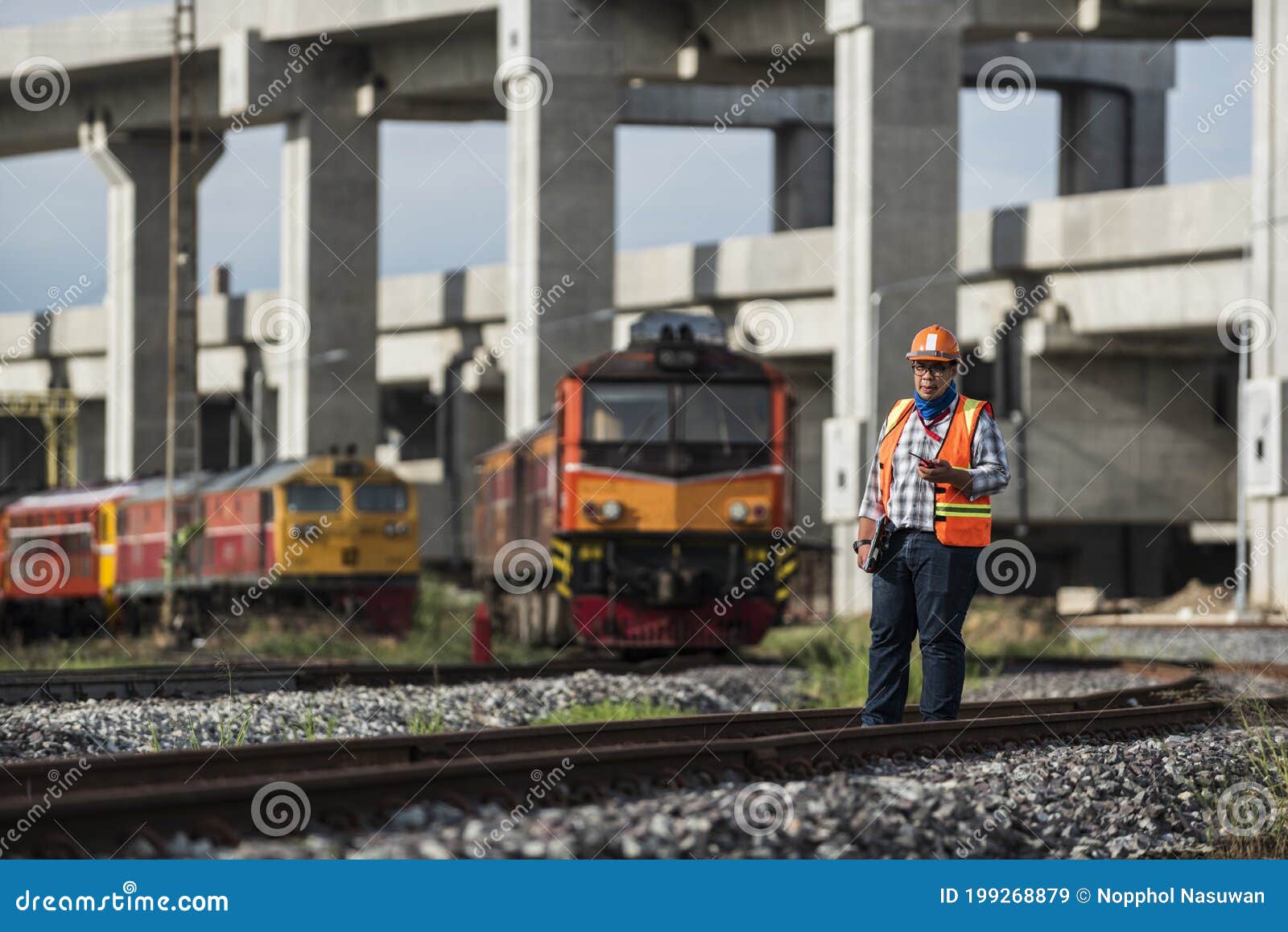 Engineer Concept. Engineer on Rail Way. Stock Image - Image of ...