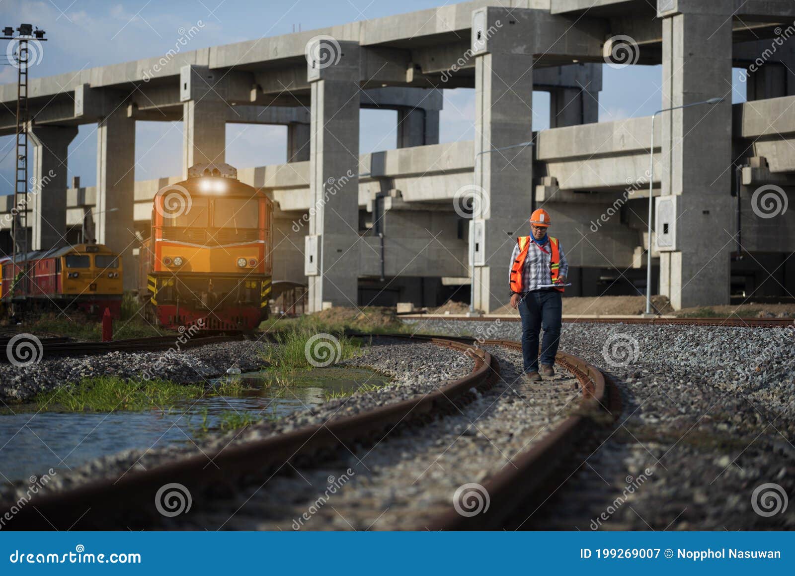 Engineer Concept. Engineer on Rail Way. Stock Image - Image of ...