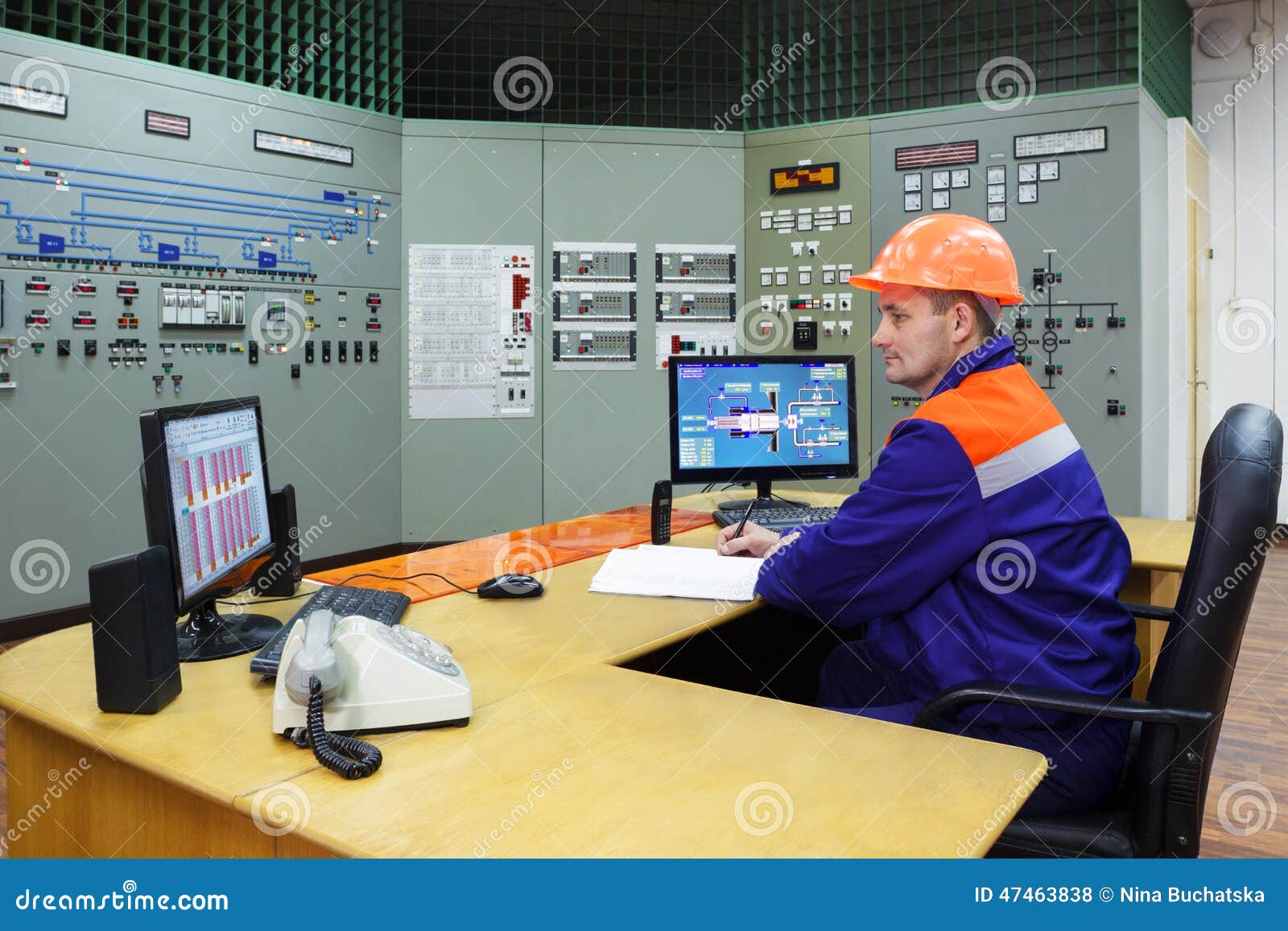 Engineer Sitting Writes in Log Stock Photo - Image of control ...