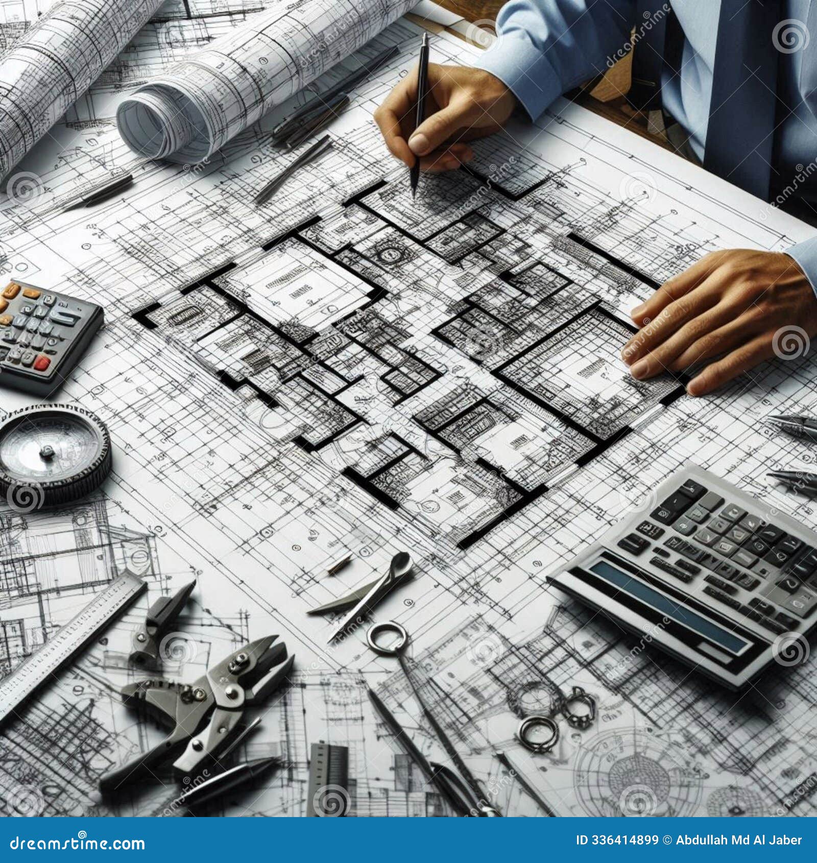 An Engineer Sketching a Multi Storied Building Stock Illustration ...