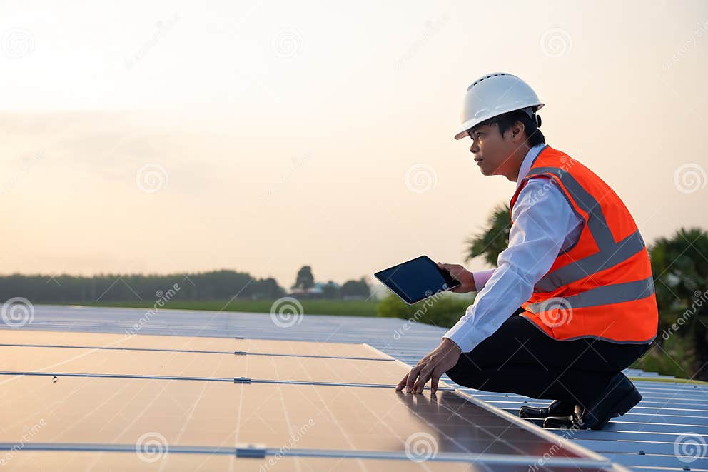 Engineer with Solar Module(solar Panel) on Rooftop, Alternative ...