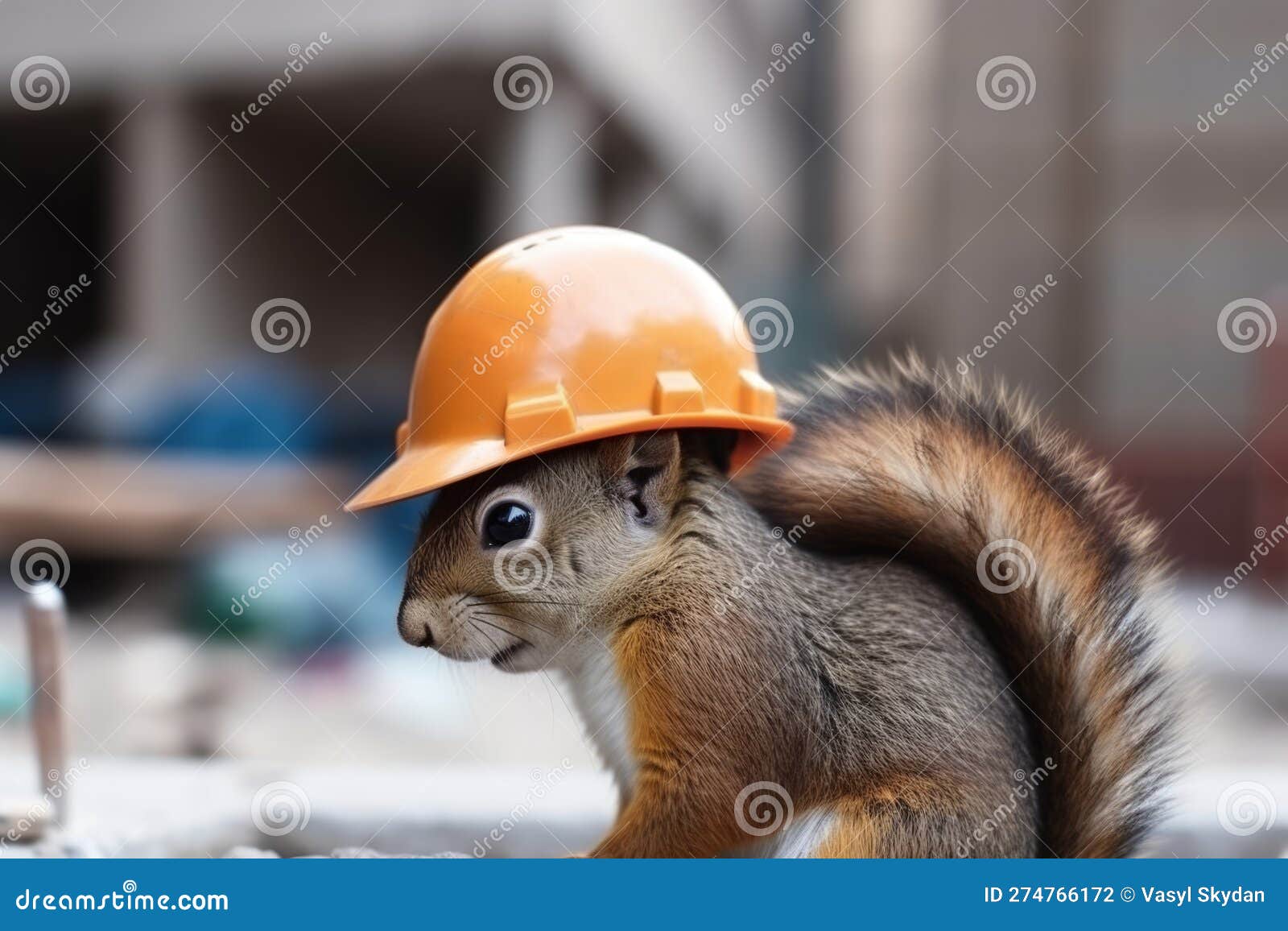 Engineer Squirrel in a Work Helmet on a Construction Site. Construction ...