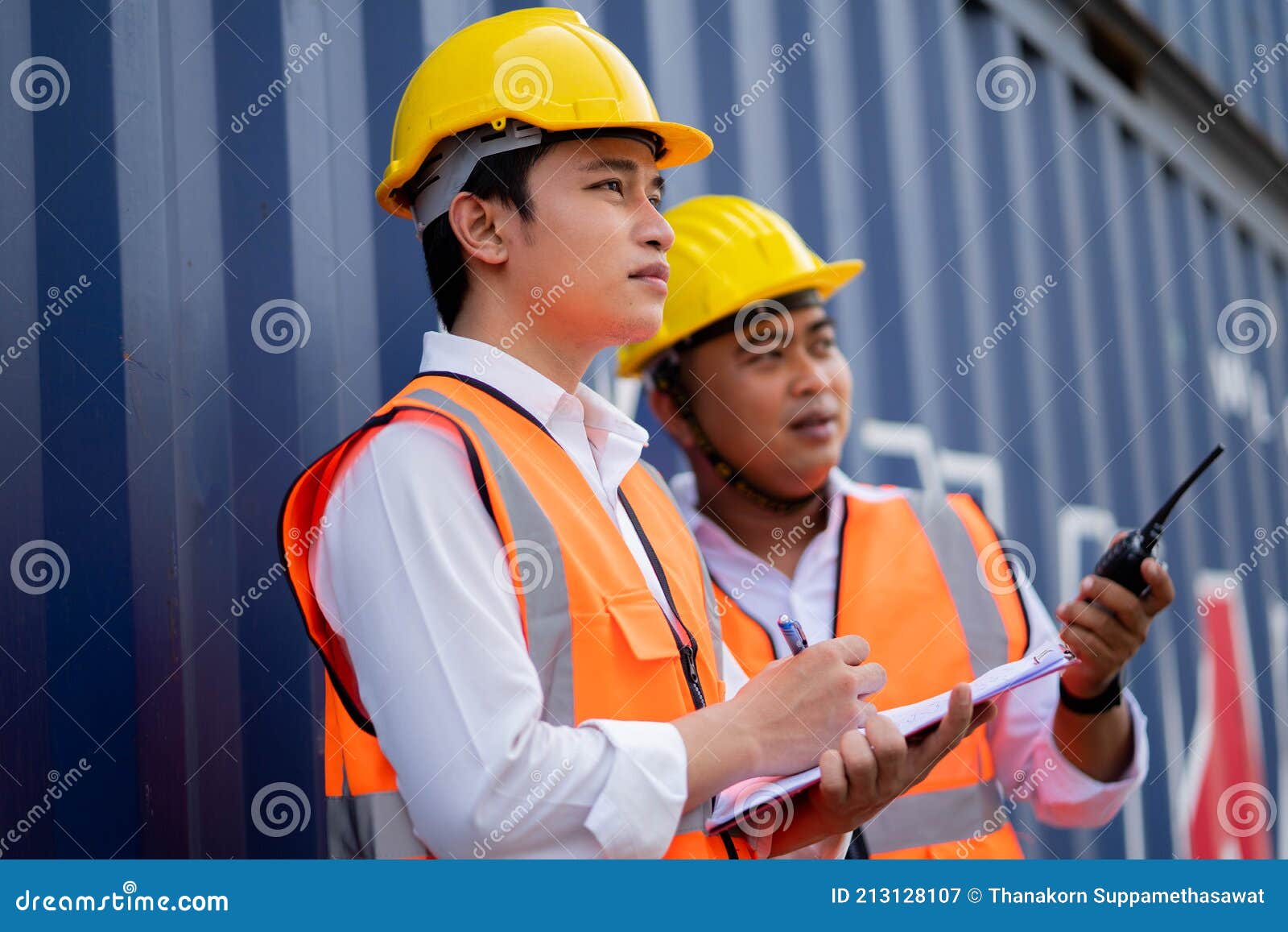 Engineer Staff Team Checking and Inspect Container for International ...