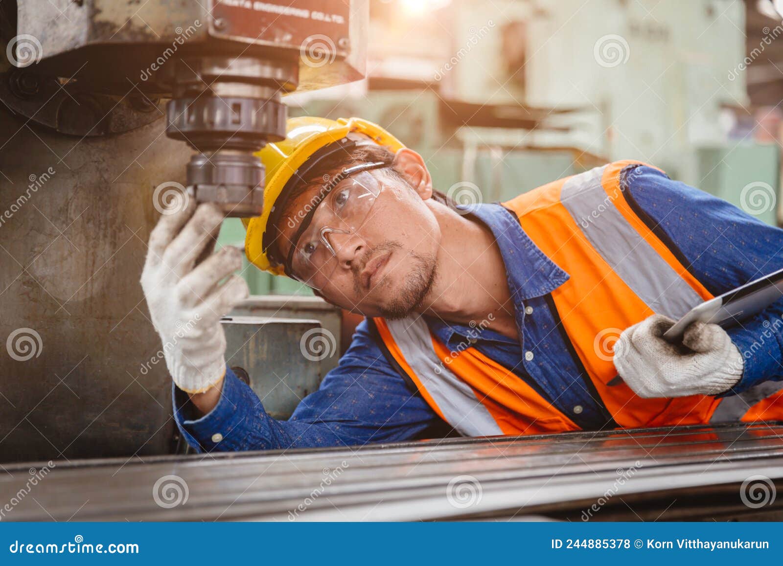 Engineer Staff Worker Setup Check Condition Drill Head of CNC Machine ...