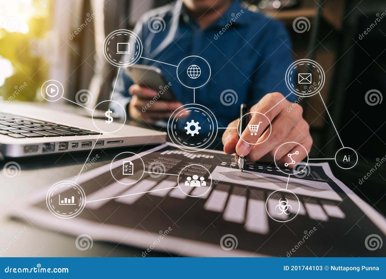 Engineer Standing Back during Sunrise Overlay with Cityscape Image. the ...