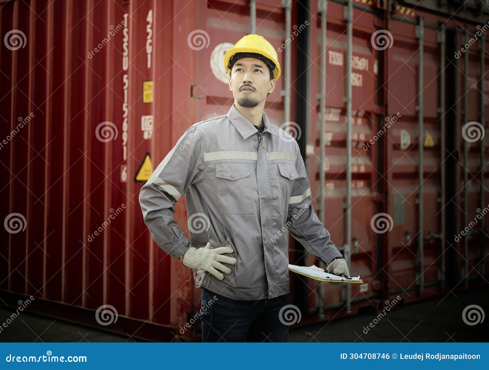 Engineer Standing at Container Cargo Yard , Vision of a Leader Stock ...