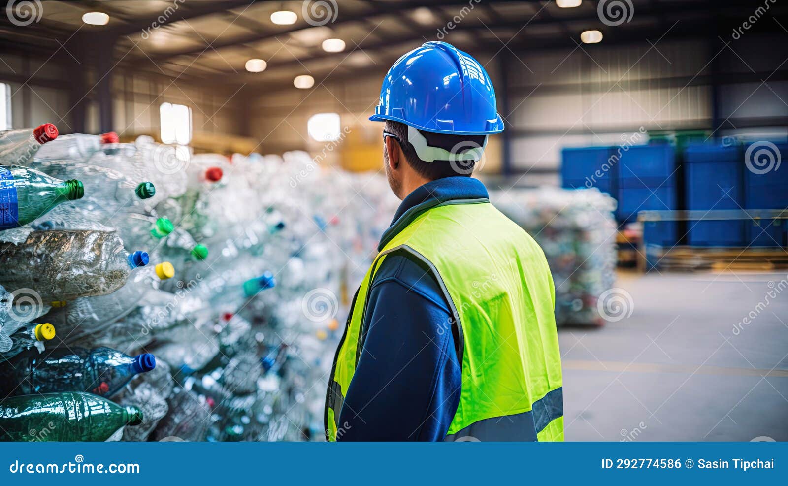 Engineer Standing and Looking Back the Plastic Bottle in the Recycling ...