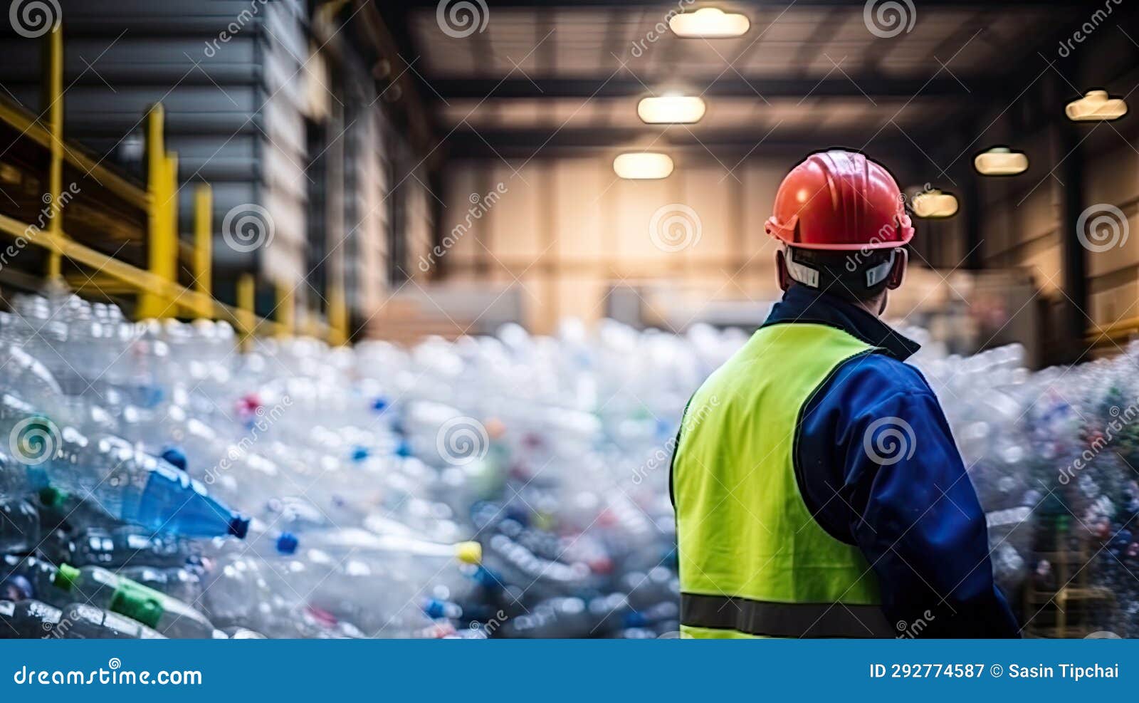 Engineer Standing and Looking Back the Plastic Bottle in the Recycling ...