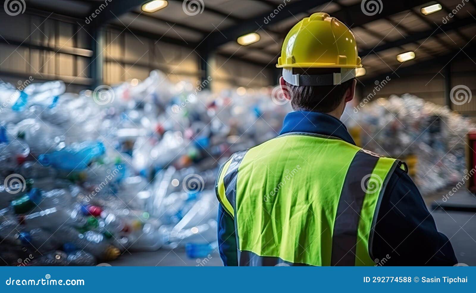 Engineer Standing and Looking Back the Plastic Bottle in the Recycling ...