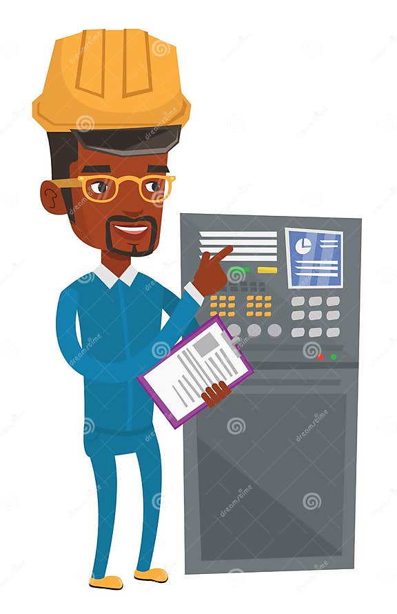 Engineer Standing Near Control Panel. Stock Vector - Illustration of ...