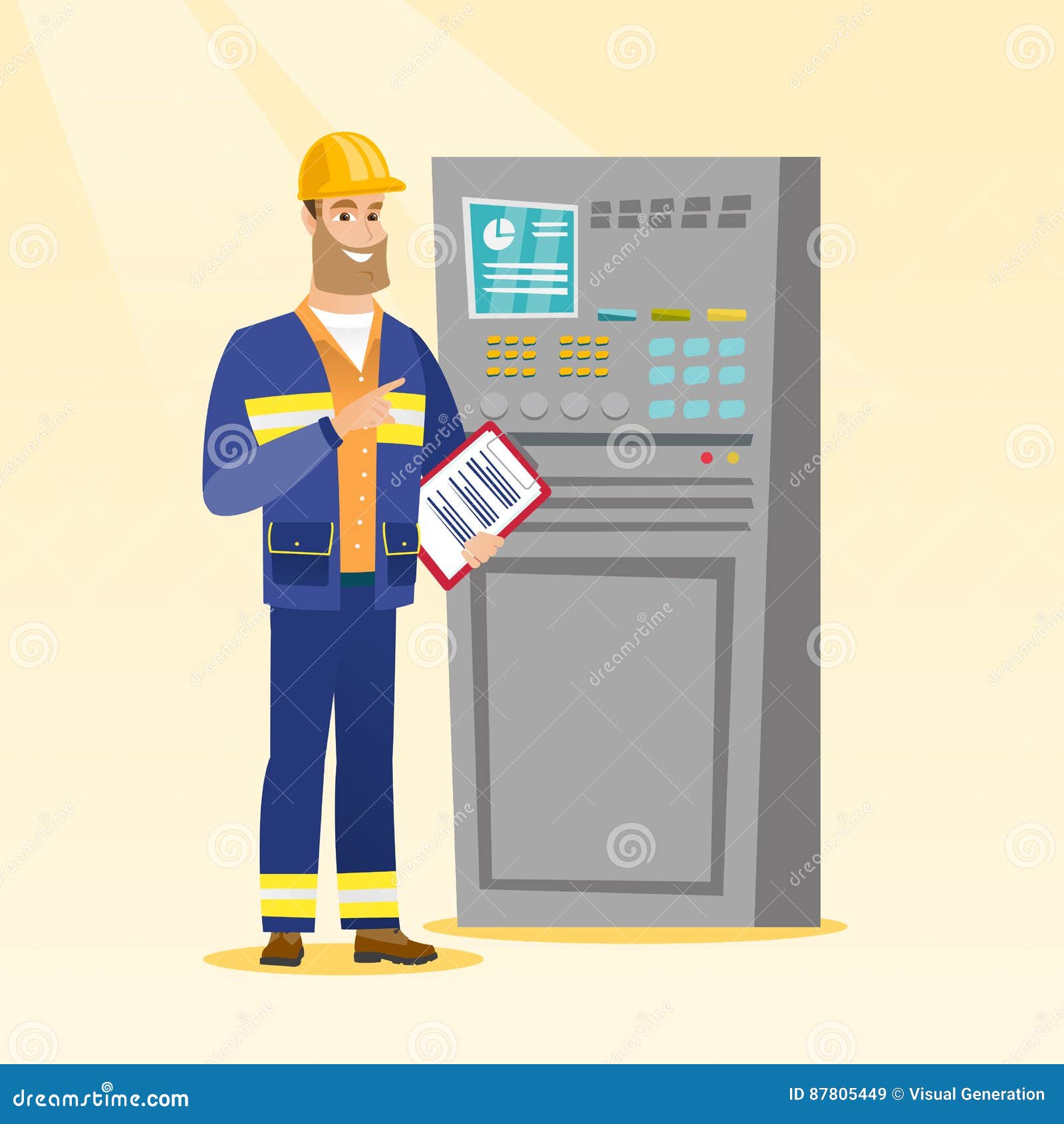 Engineer Standing Near Control Panel. Stock Vector - Illustration of ...