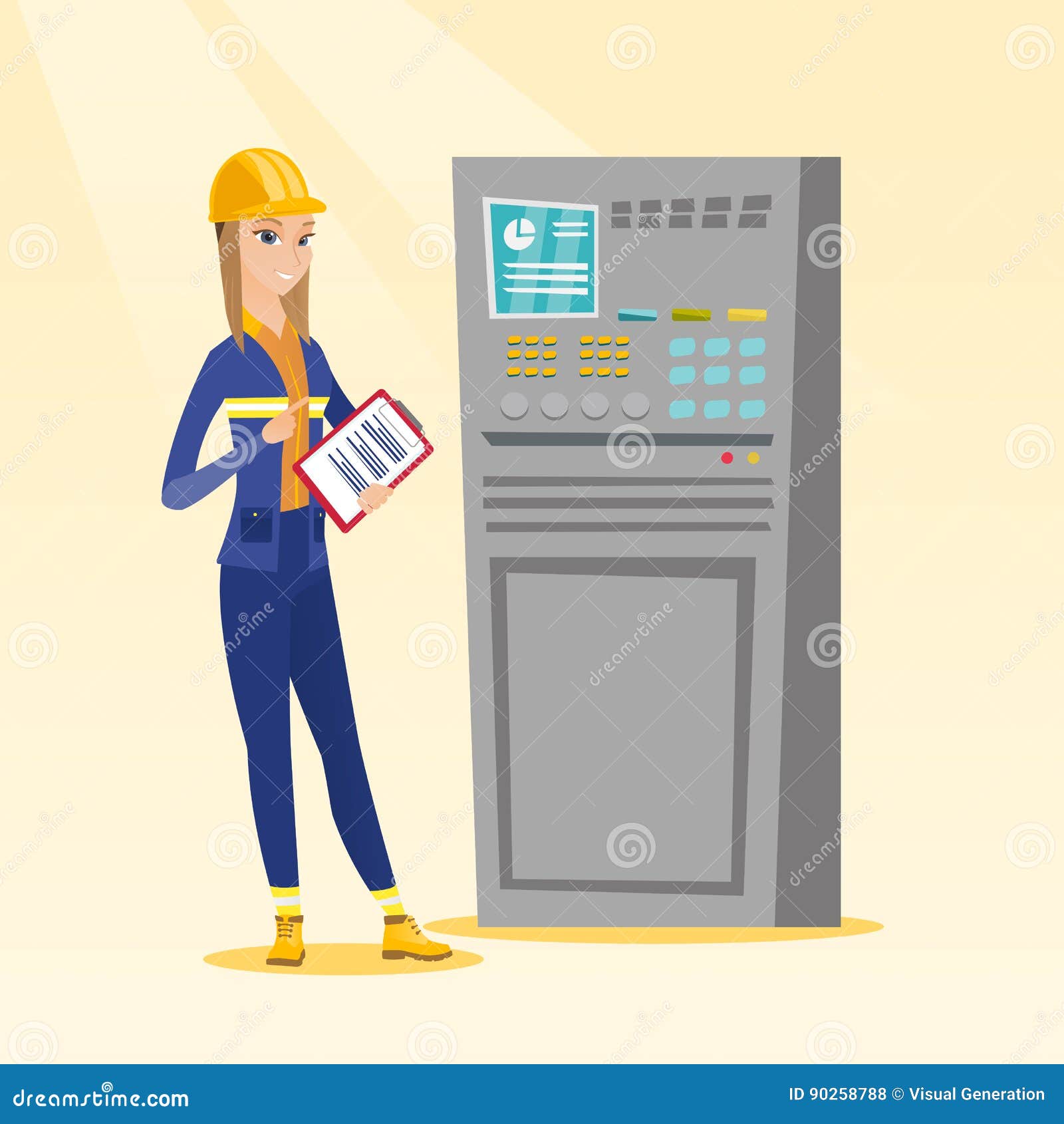 Engineer Standing Near Control Panel. Stock Vector - Illustration of ...