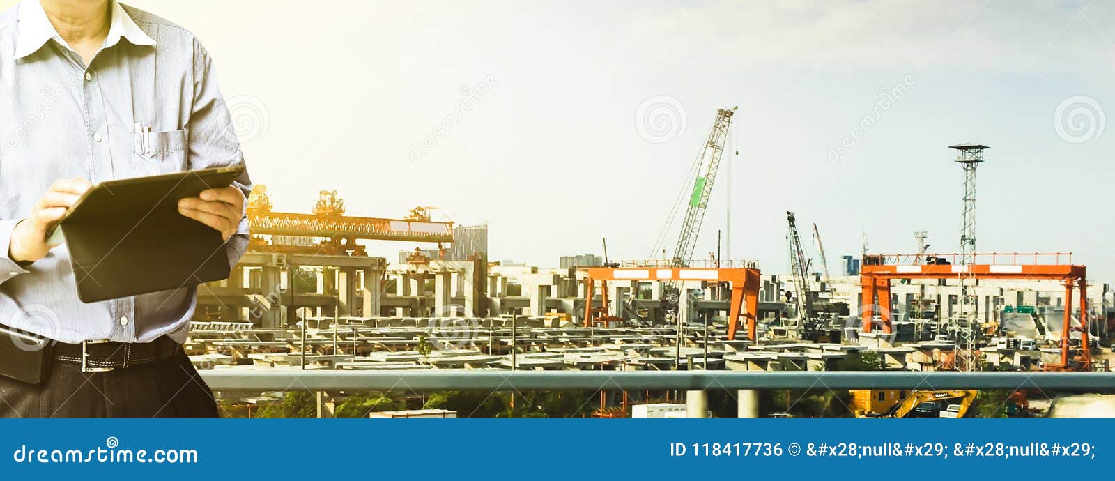 Engineer Standing Using Tablet Control Work. Stock Photo - Image of ...