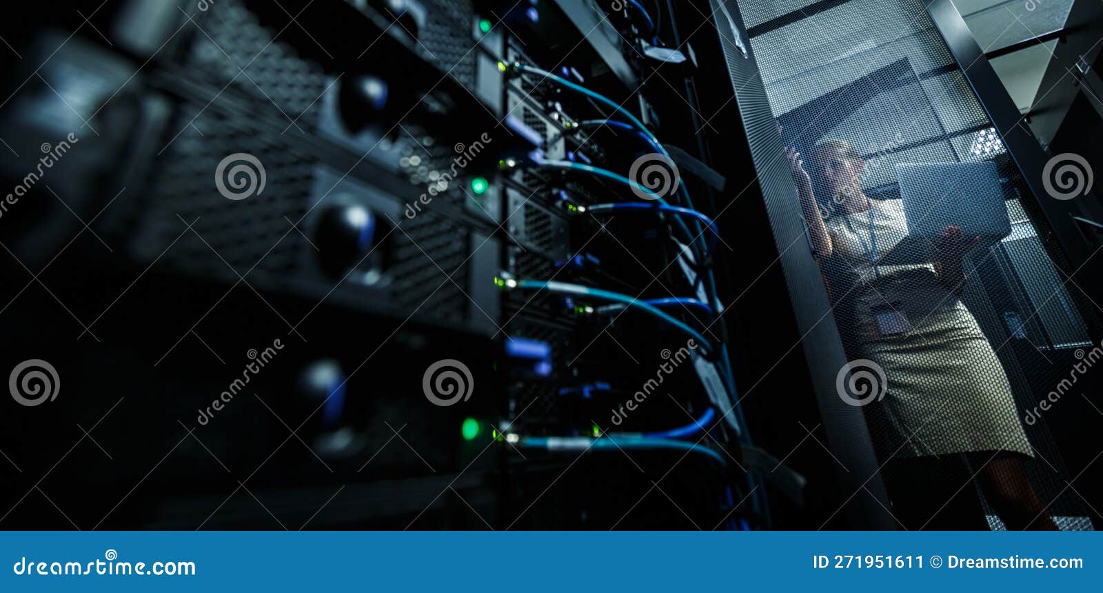 It Engineer Standing before Working Server Rack Doing Routine ...