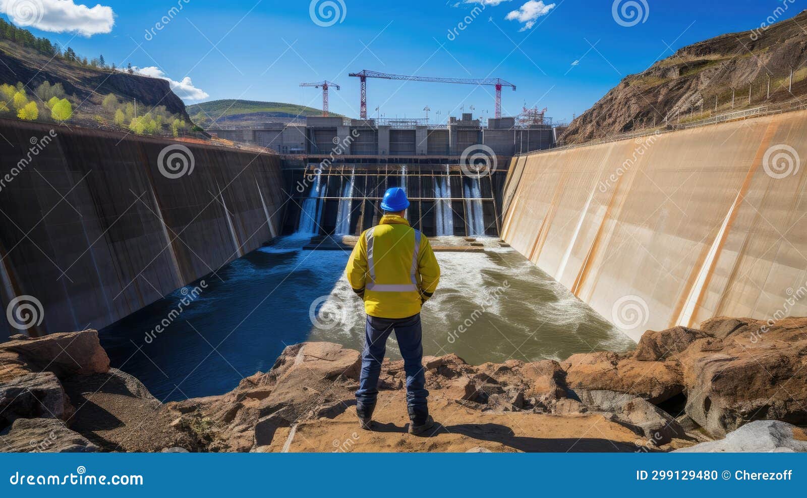 An Engineer Stands in Front of a Dam Stock Photo - Image of worker ...