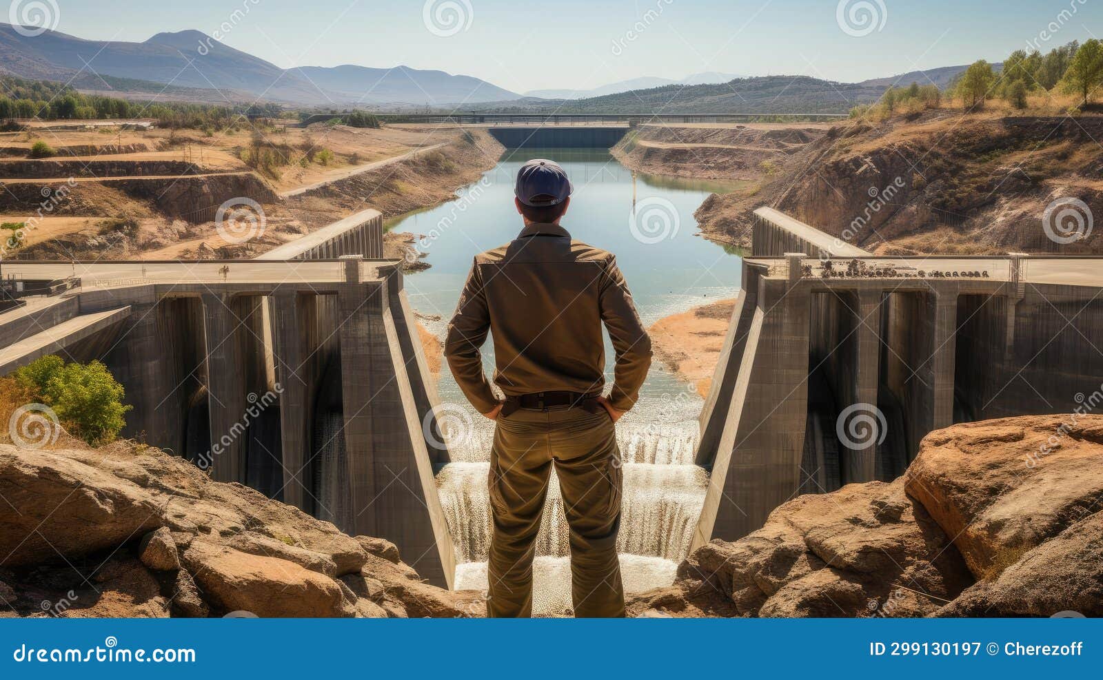 An Engineer Stands in Front of a Dam Stock Image - Image of freight ...