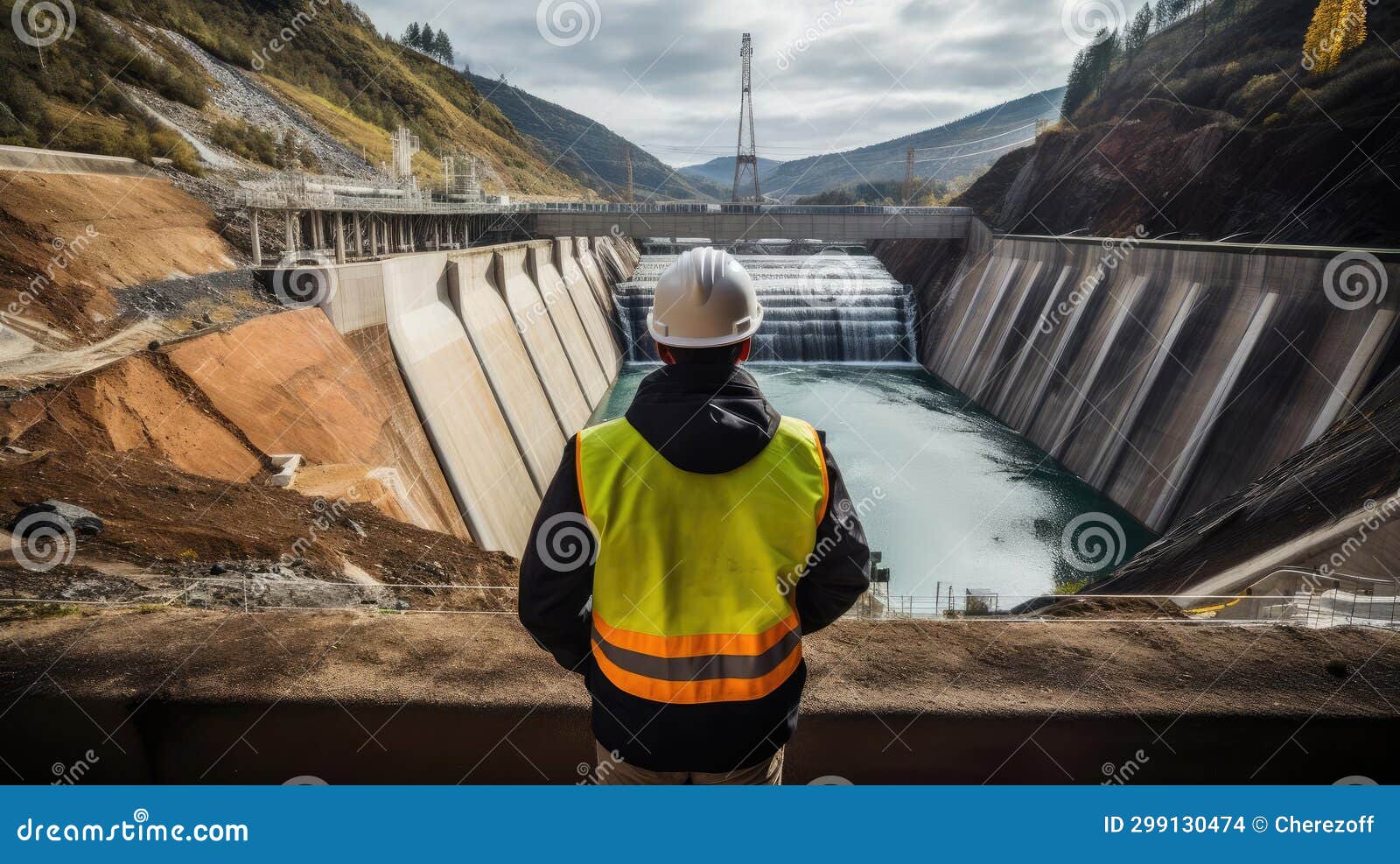 An Engineer Stands in Front of a Dam Stock Photo - Image of ...