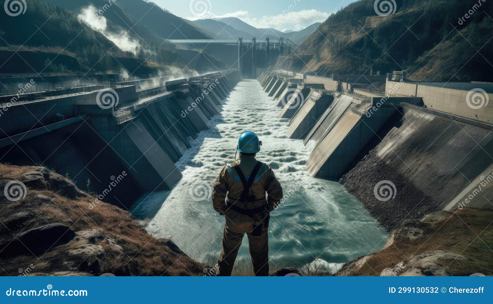 An Engineer Stands in Front of a Dam Stock Photo - Image of mountain ...